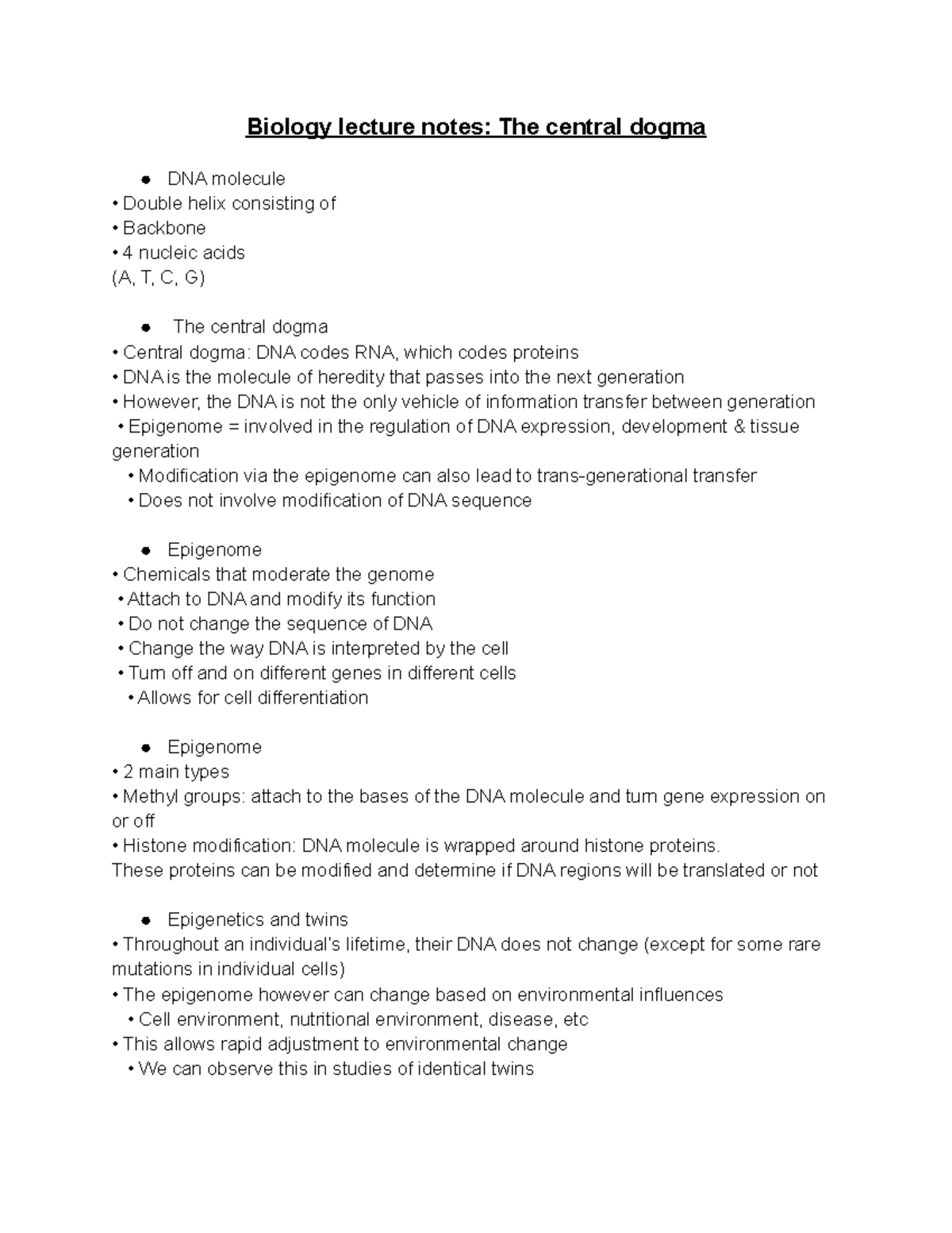 Biology lecture notes The central dogma - These proteins can be ...