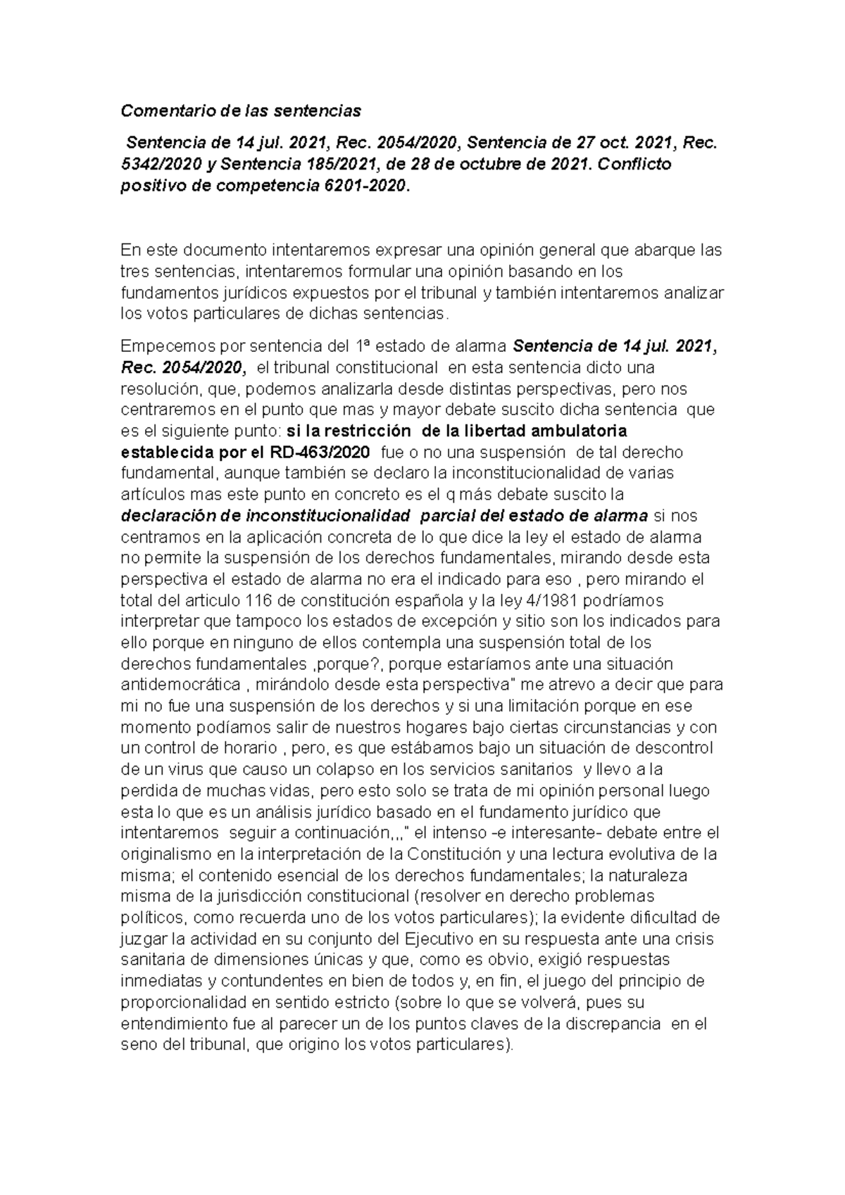 Practica 3 de const - comentario de sentecia - Comentario de las ...