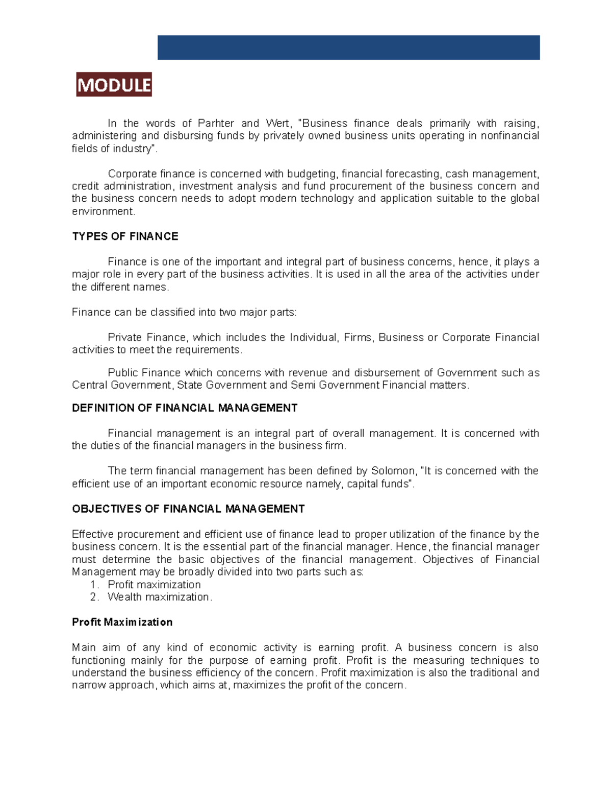 2 Module Financial Management - MODULE FINANCIAL MANAGEMENT In the ...