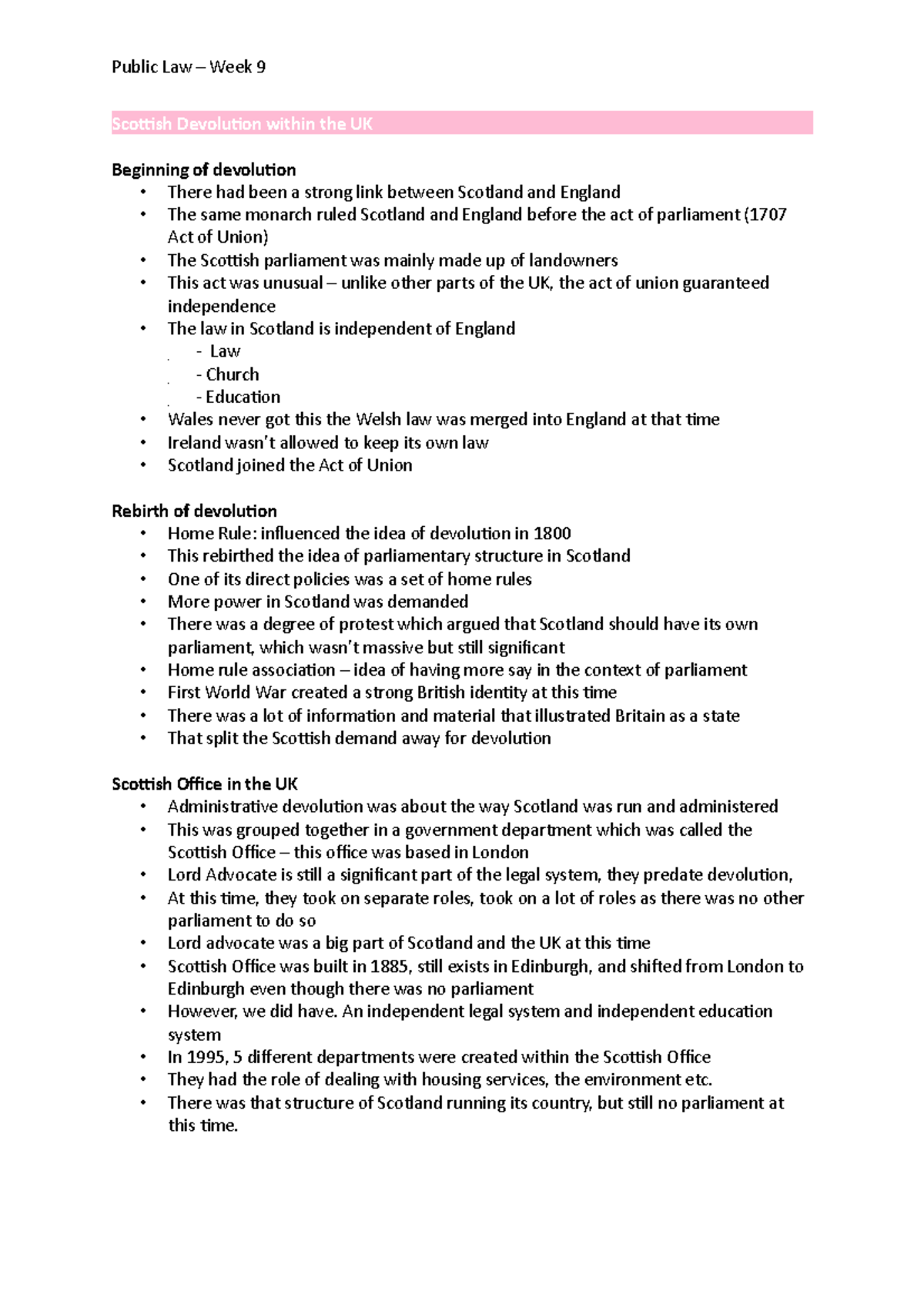Scottish Devolution - Notes from lecture, included cases and examples ...