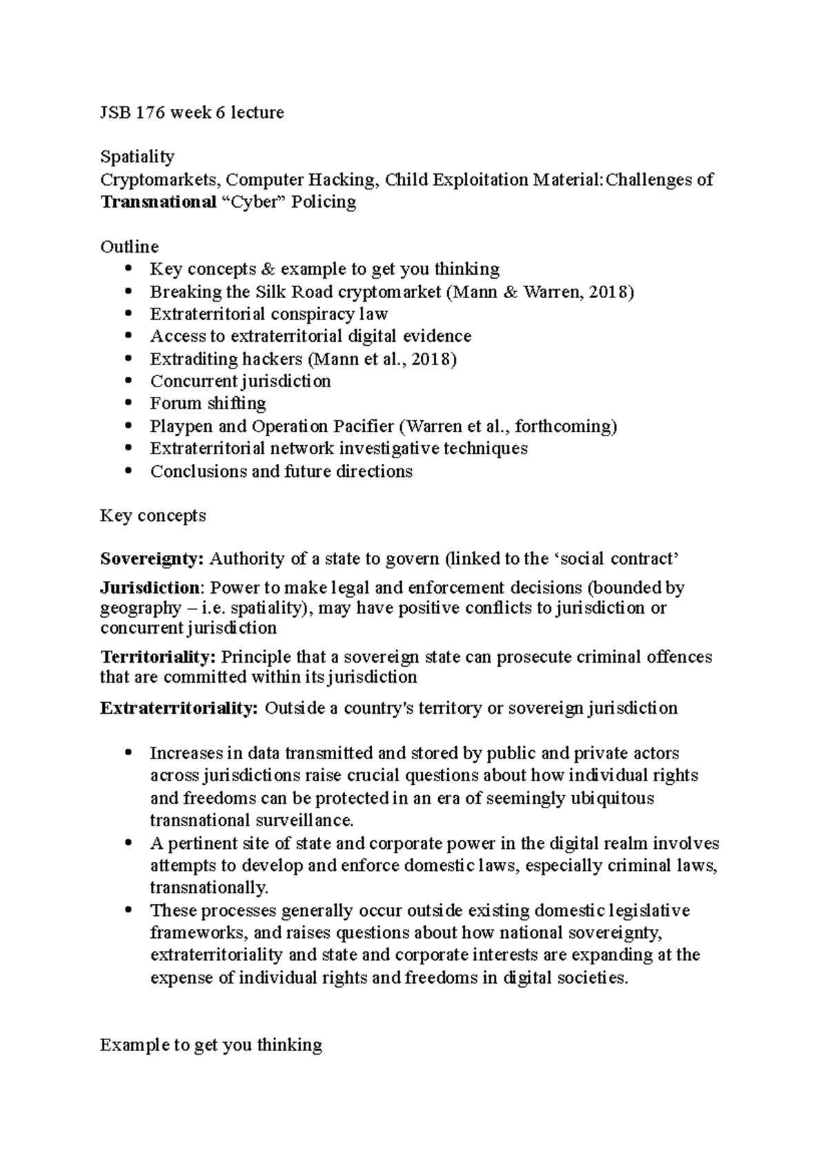 JSB 176 week 6 lecture - JSB 176 week 6 lecture Spatiality Cryptomarkets, Computer Hacking ...