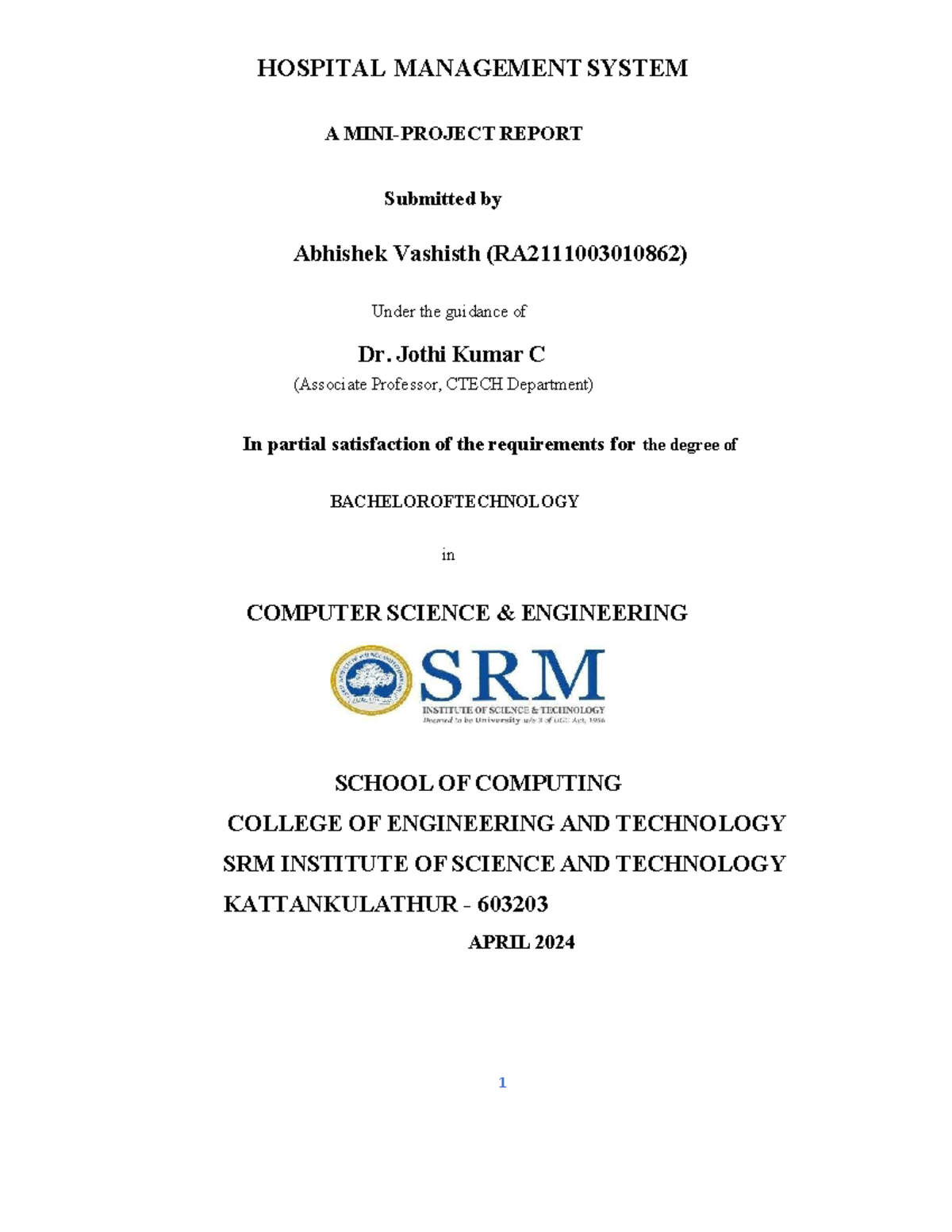 RA2111003010862 DBMS - Summary Database Management Systems - HOSPITAL MANAGEMENT SYSTEM A - Studocu