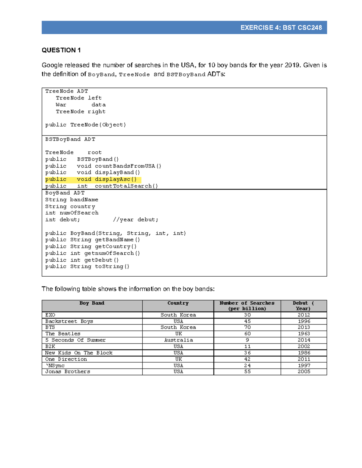 Exercise 4 - Binary Search TREE - QUESTION 1 Google released the number ...
