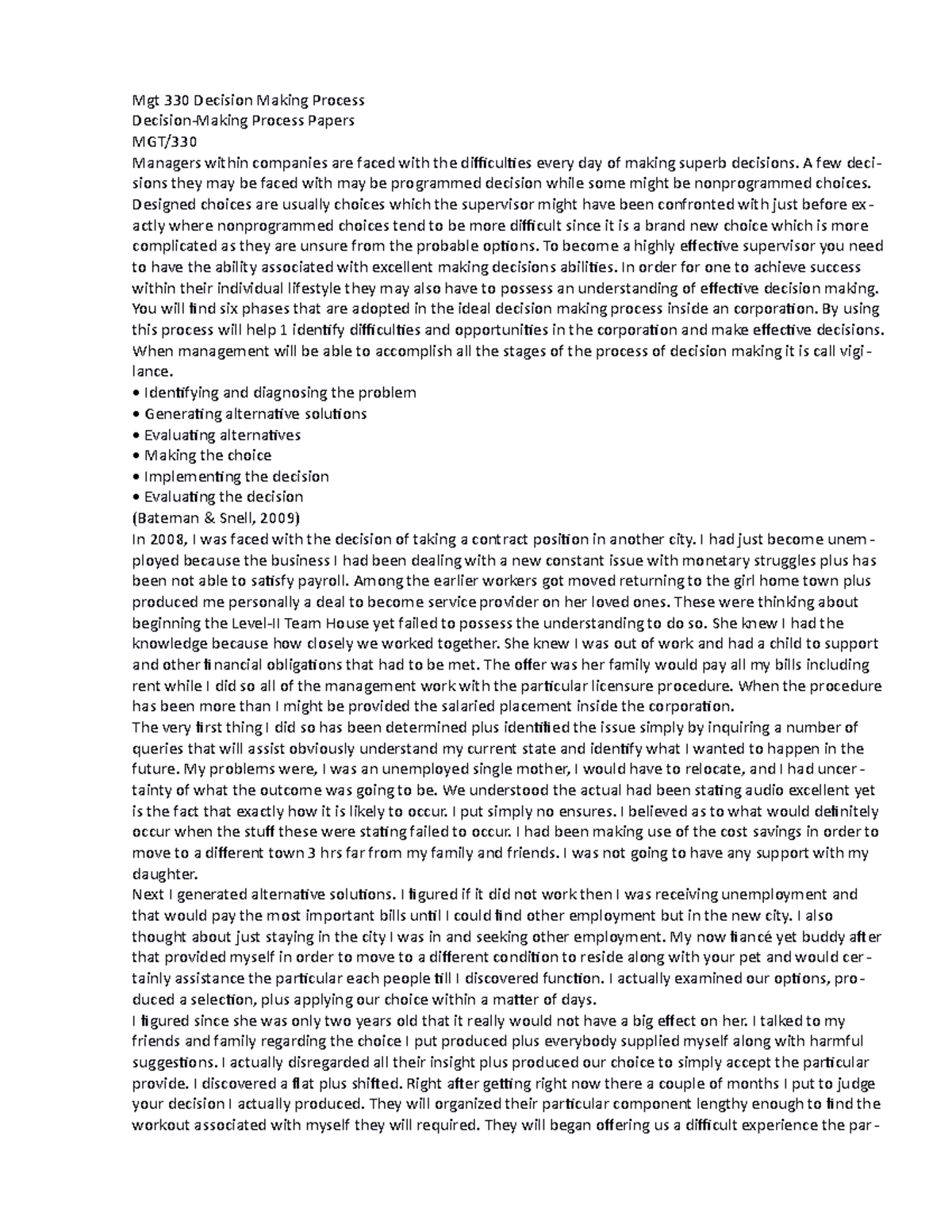 Mgt 330 Decision Making Process - Mgt 330 Decision Making Process ...