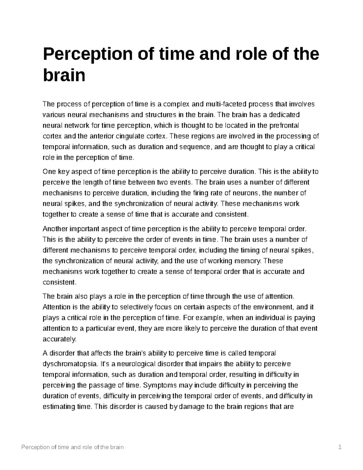 Perception of time and role of the brain - The brain has a dedicated ...