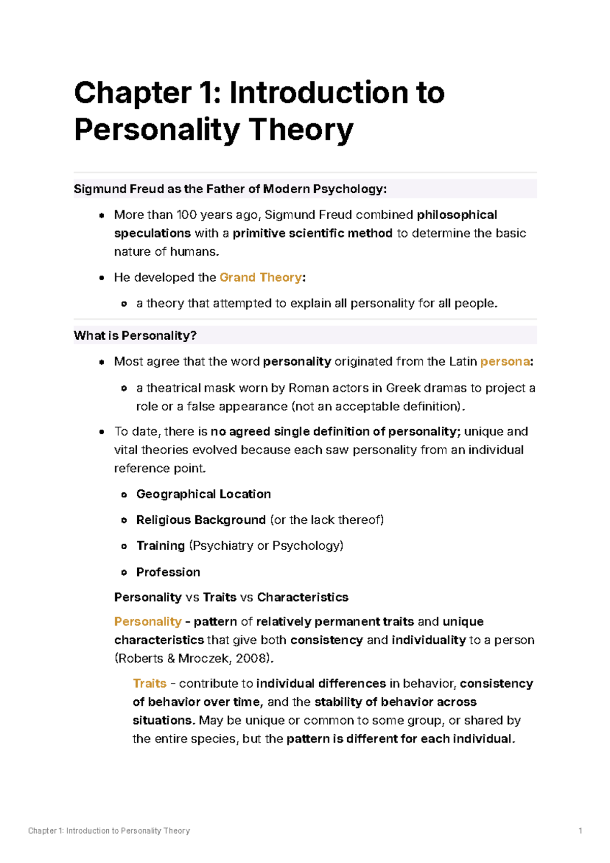 Chapter 1 Introduction to Personality Theory - Chapter 1: Introduction ...