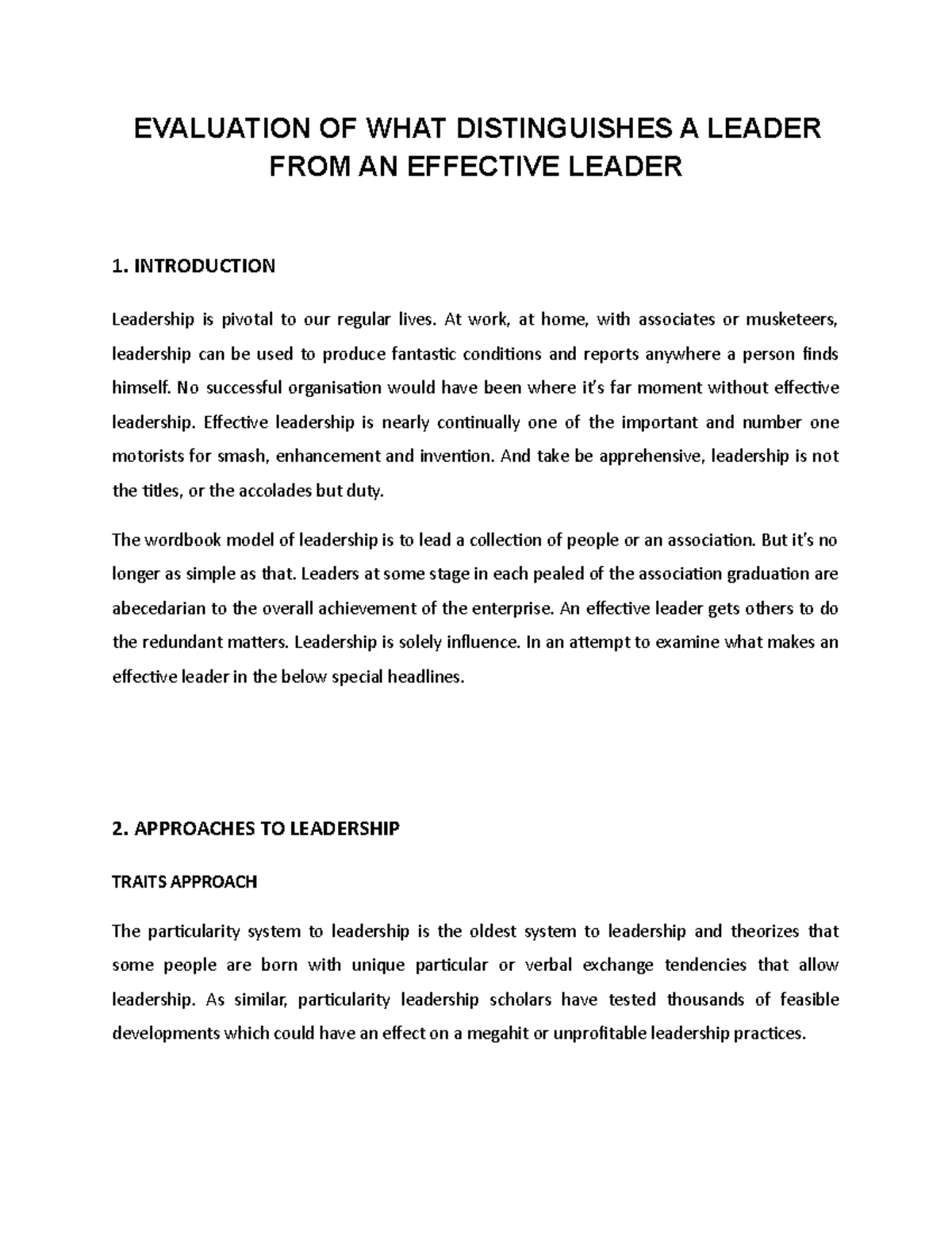 Evaluation OF WHAT Distinguishes A Leader FROM AN Effective Leader ...