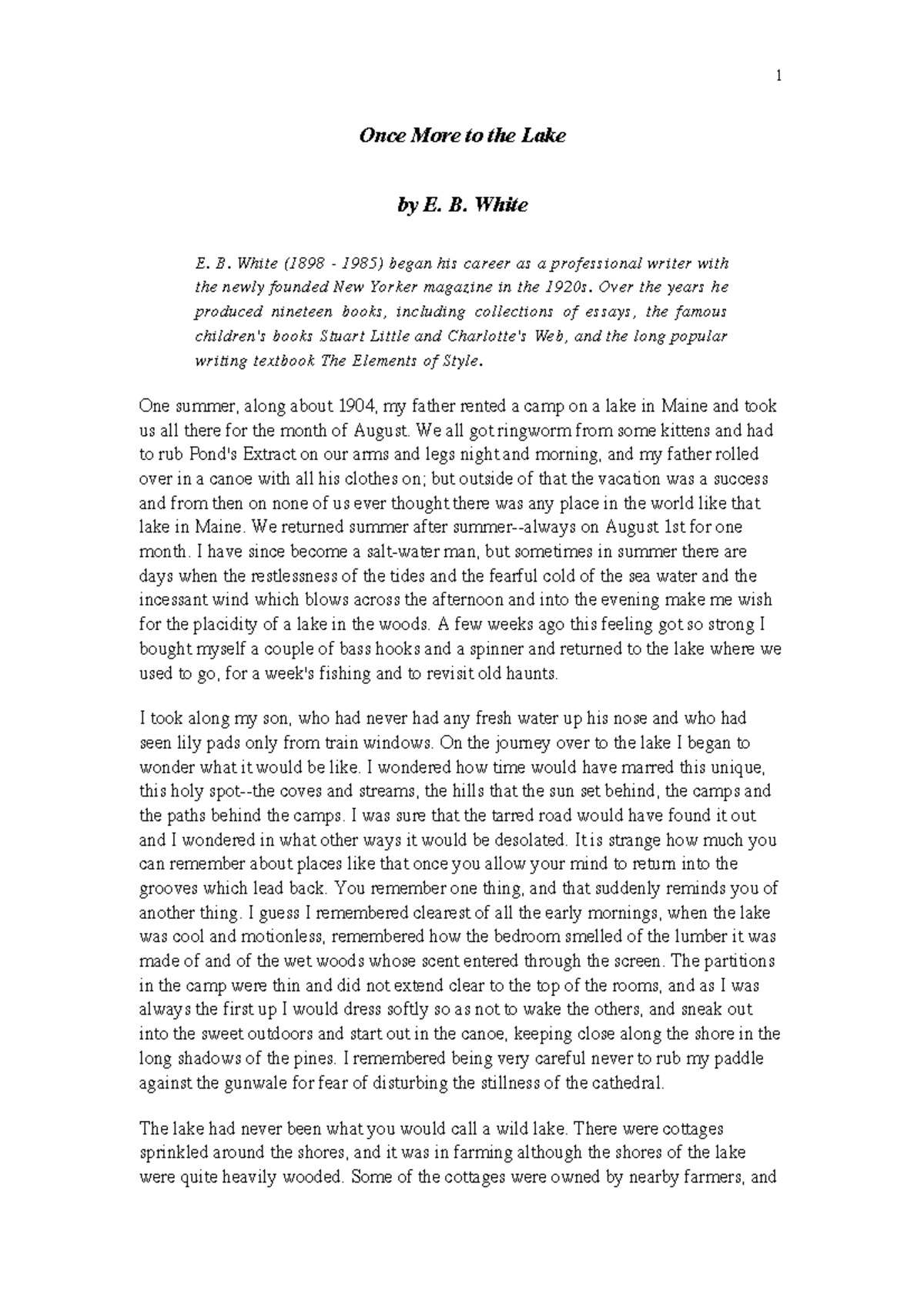 Once More to the Lake EB White -1 - Once More to the Lake by E. B ...