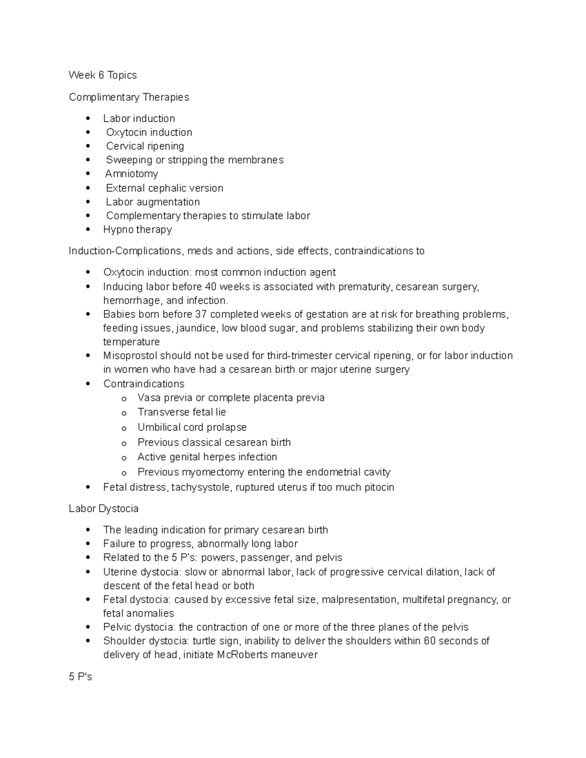 Week 6 Topics - Week 6 Topics Complimentary Therapies Labor induction ...