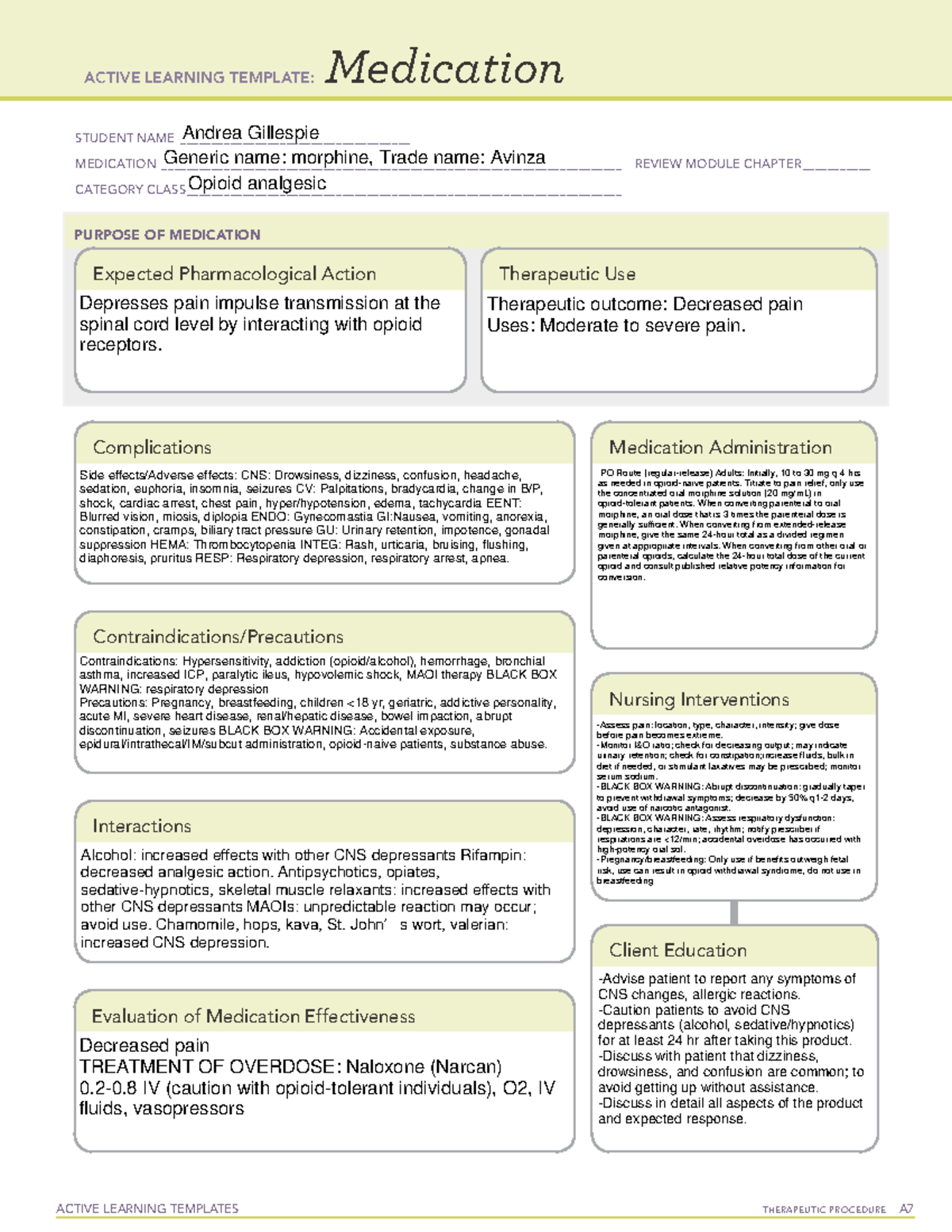 ATI Medication-morphine - ACTIVE LEARNING TEMPLATES TherapeuTic ...