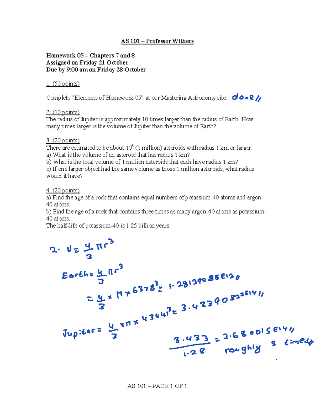 Homework 5 - Practuce - AS 101 3 PAGE 1 OF 1 AS 101 3 Professor Withers ...