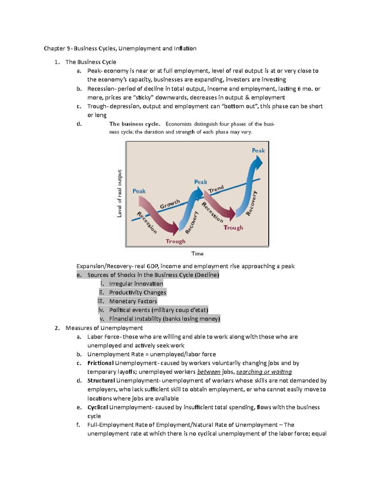 Chapter 9 Business Cycles, Inflation and Unemployment - Chapter 9 ...