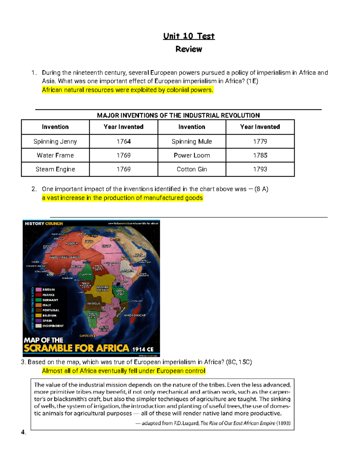 Unit 10 Test Review - Answers - Unit 10 Test Review 1. During the ...