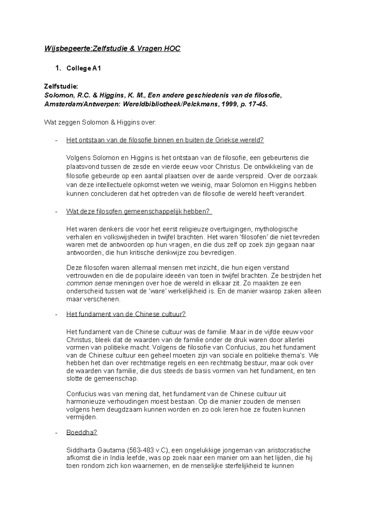 Wijsbegeerte Zelfstudie - Wijsbegeerte:Zelfstudie & Vragen HOC College ...