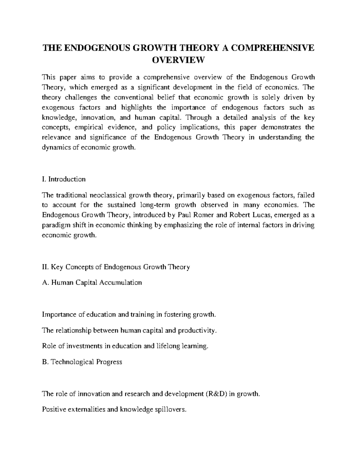 THE Endogenous Growth Theory A Comprehensive Overview - THE ENDOGENOUS ...