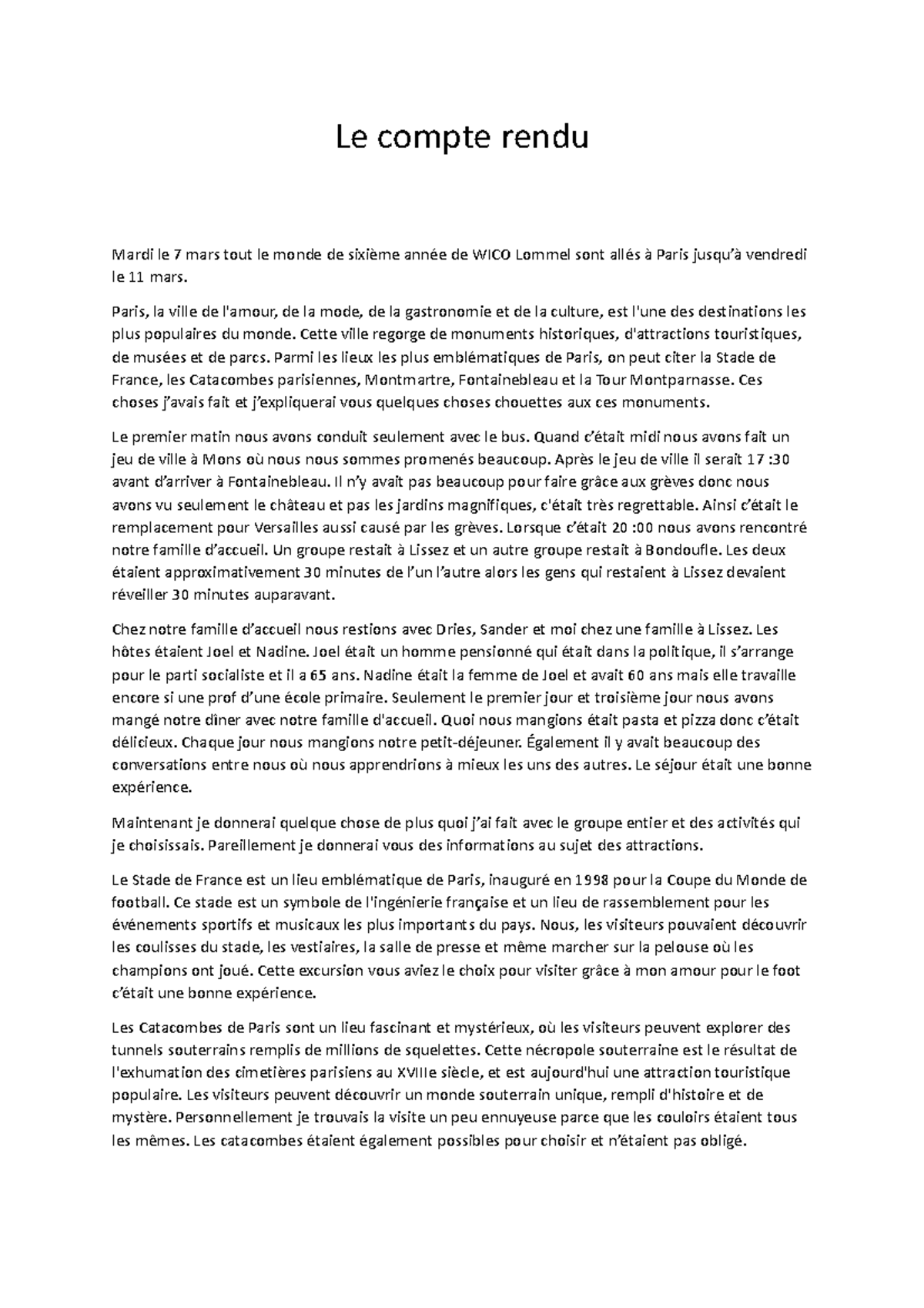 Le compte rendu Paris - Uitstap Parijs - Le compte rendu Mardi le 7 ...
