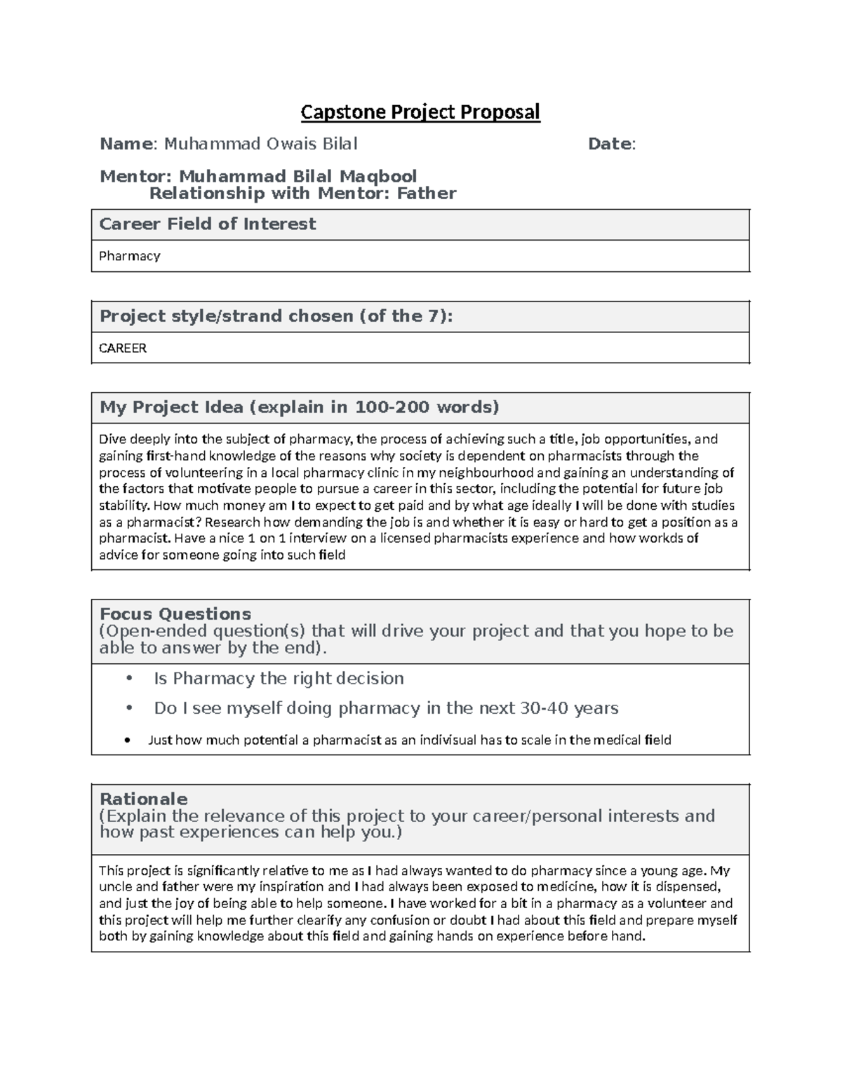 Capstone Proposal Form (Updated with Self Assessment) - Capstone ...