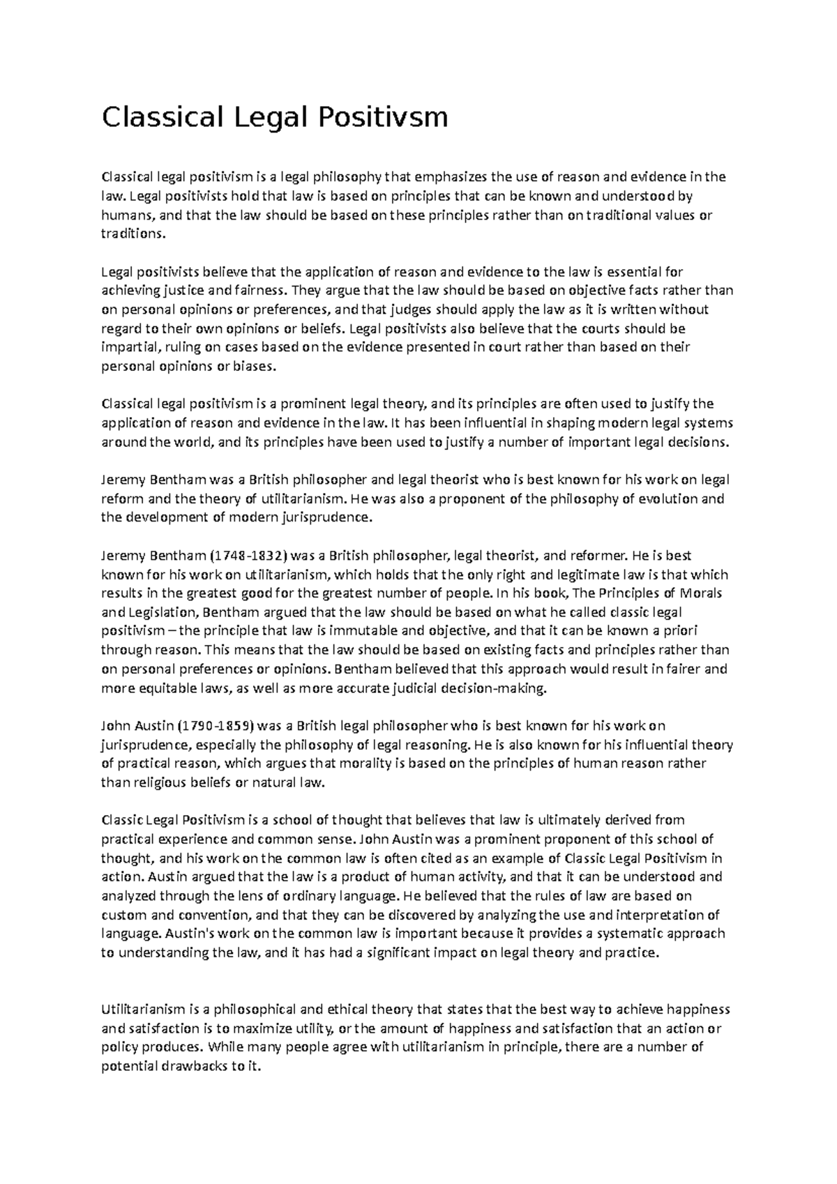 Classical Legal Positivsm - Classical Legal Positivsm Classical legal ...