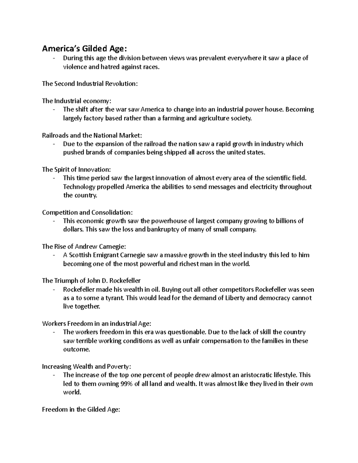 Chapter 16 Notes - America’s Gilded Age: During this age the division ...