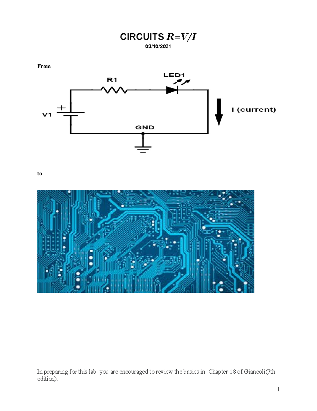 Phys lab 3 - Lab report - CIRCUITS R=V/I 03/10/ From to In preparing ...