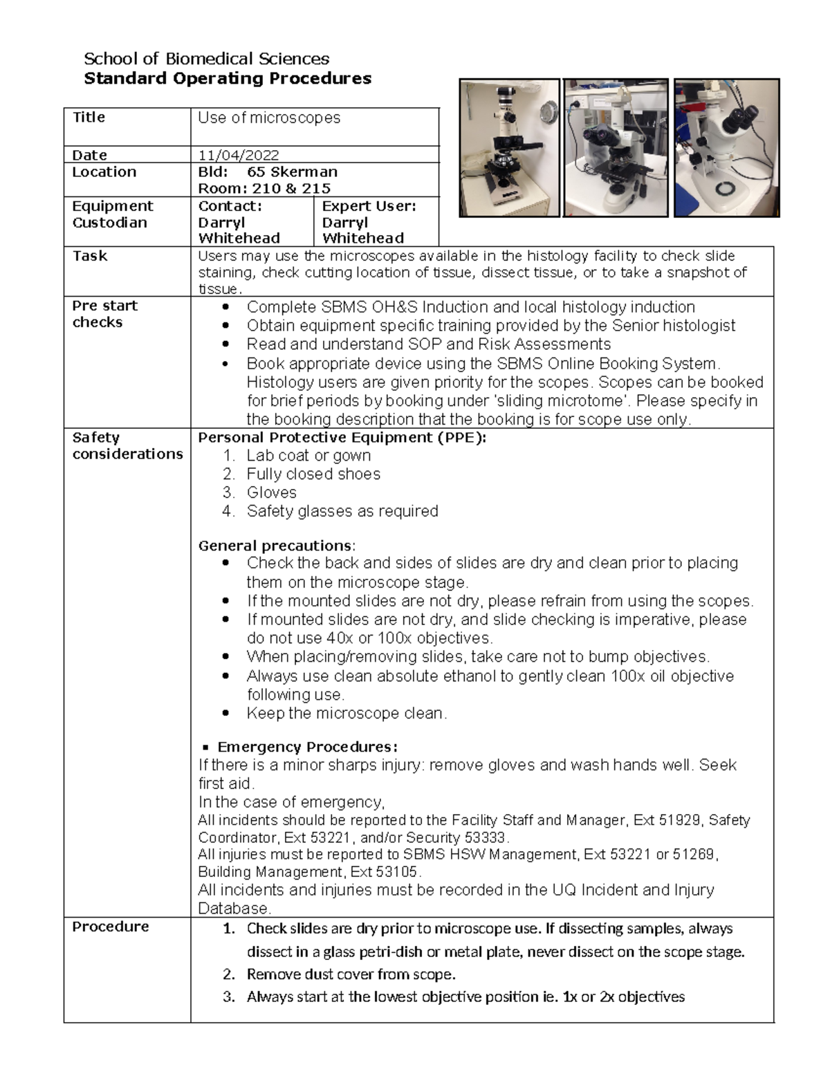 SOP Use of brightfield microscopes - School of Biomedical Sciences ...