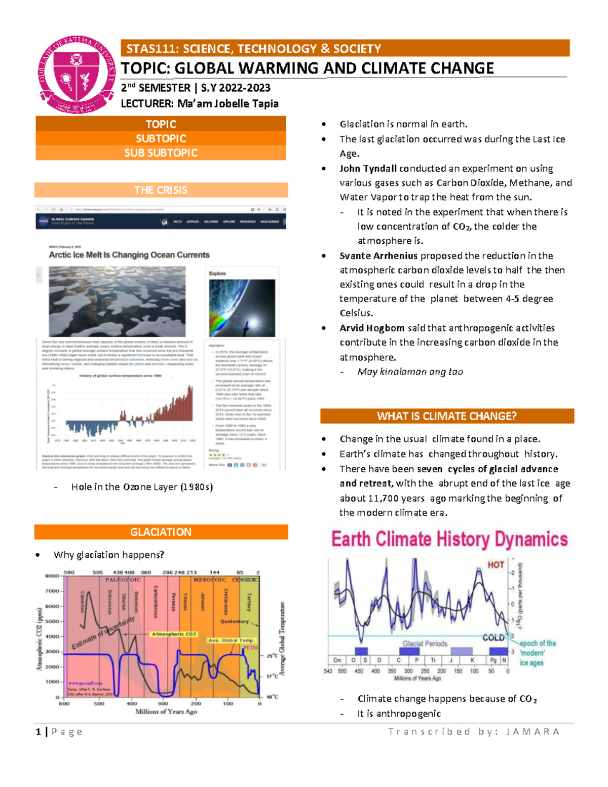 Lesson 3 - Global Warming AND Climate Change - TOPIC SUBTOPIC SUB ...