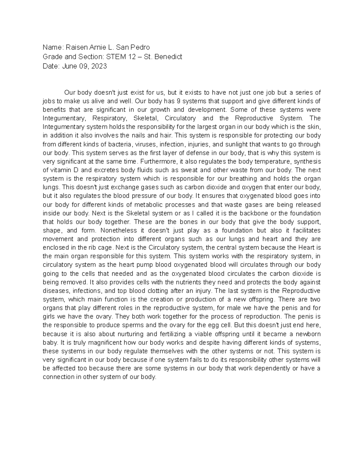 General Biology - Reflection Paper - Name: Raisen Arnie L. San Pedro ...