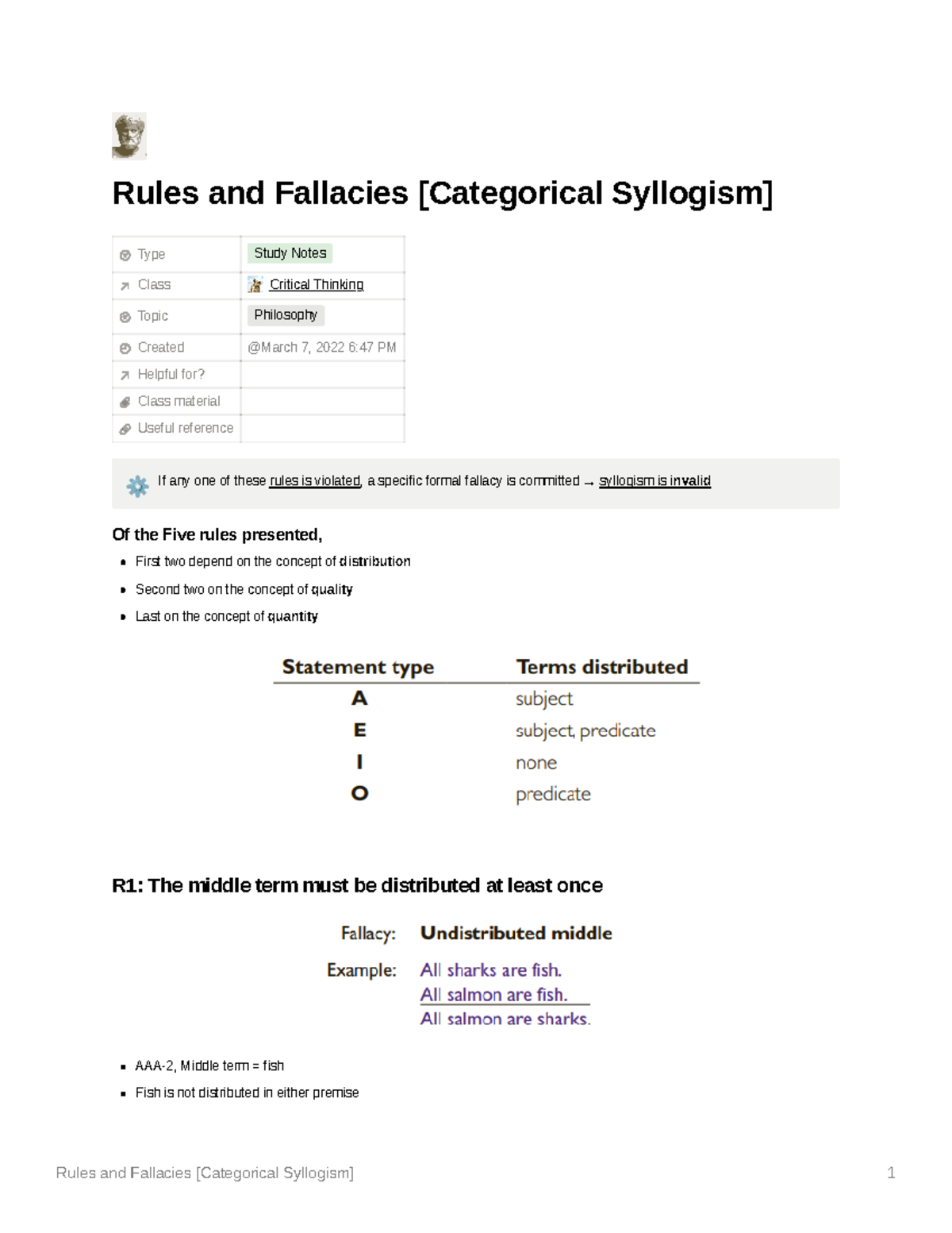Rules and Fallacies Categorical Syllogism - Studocu