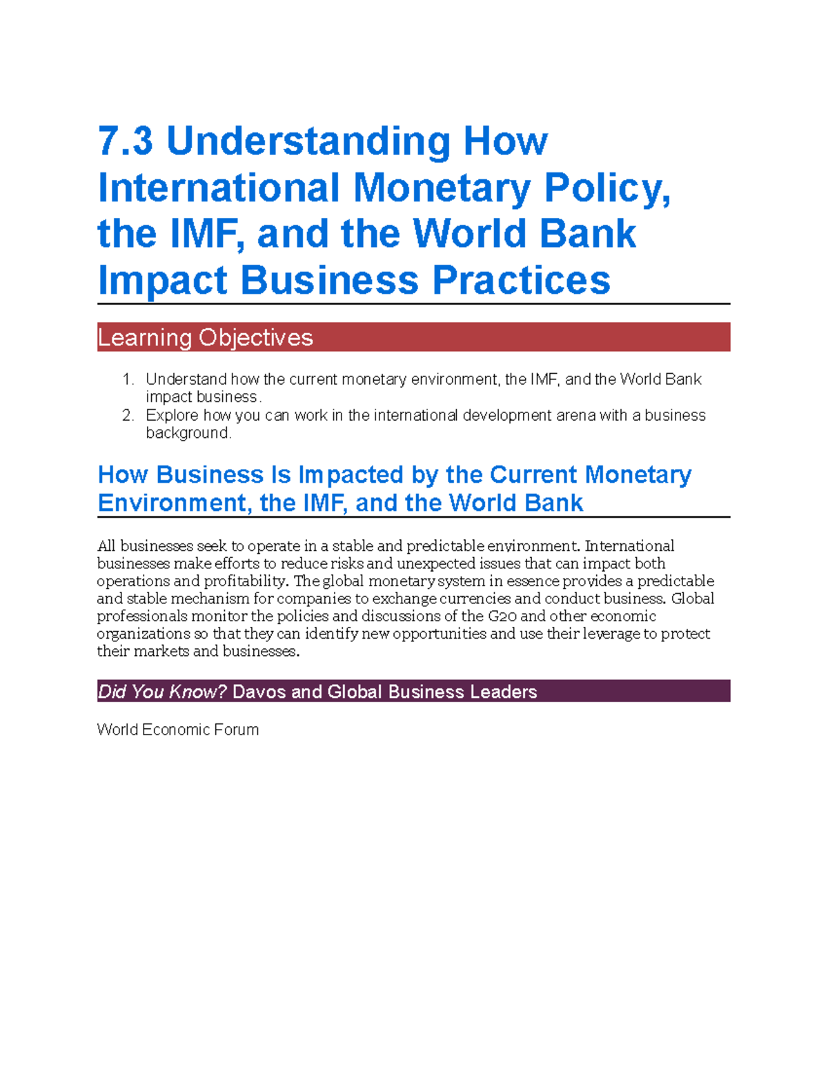 7.3 Understanding How International Monetary Policy, the IMF, and the ...