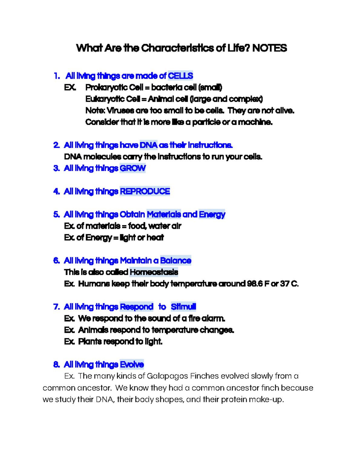 Characteristics of Living Things Notes - What Are the Characteristics ...