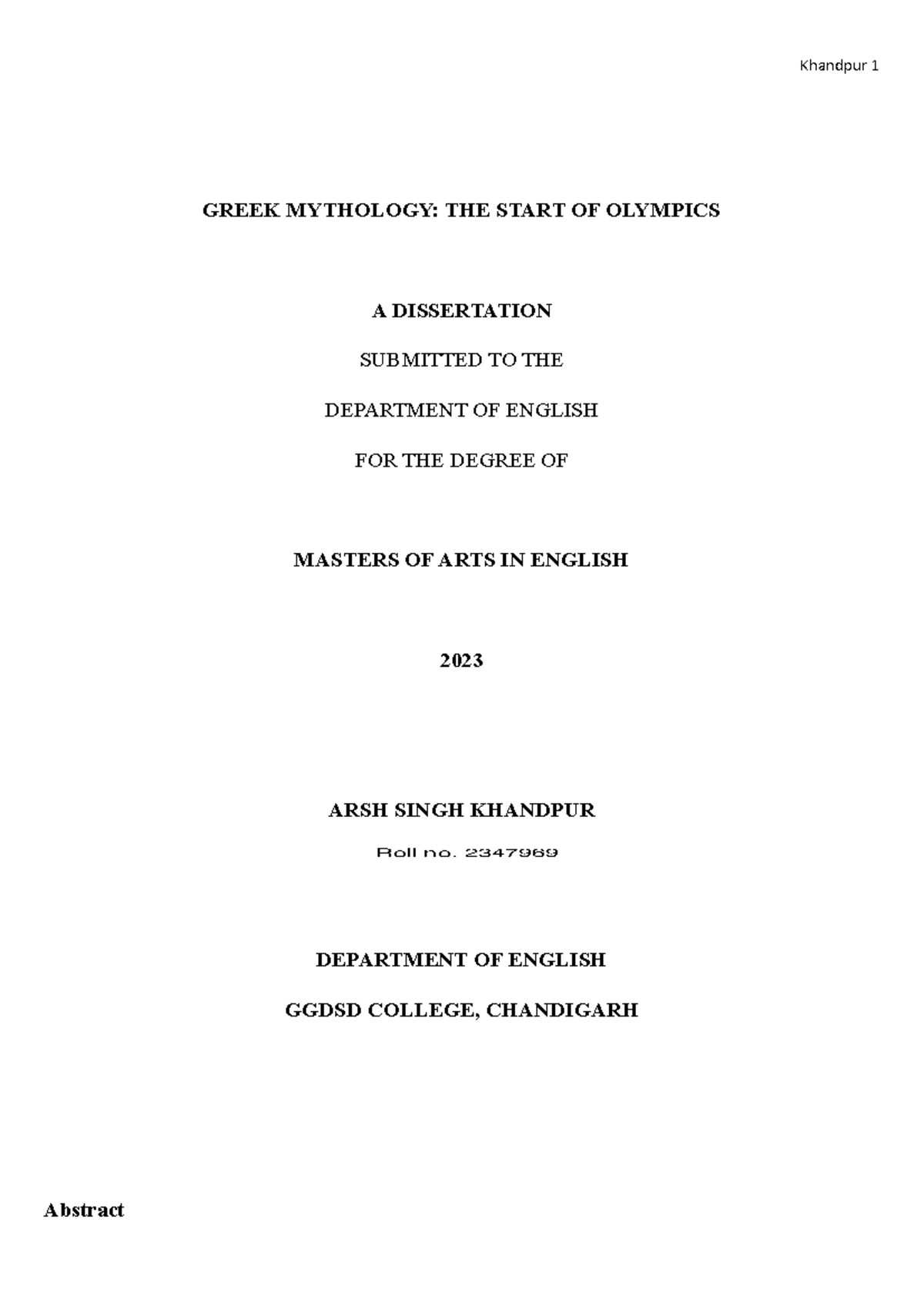 Arsh Assignment * - GREEK MYTHOLOGY: THE START OF OLYMPICS A ...