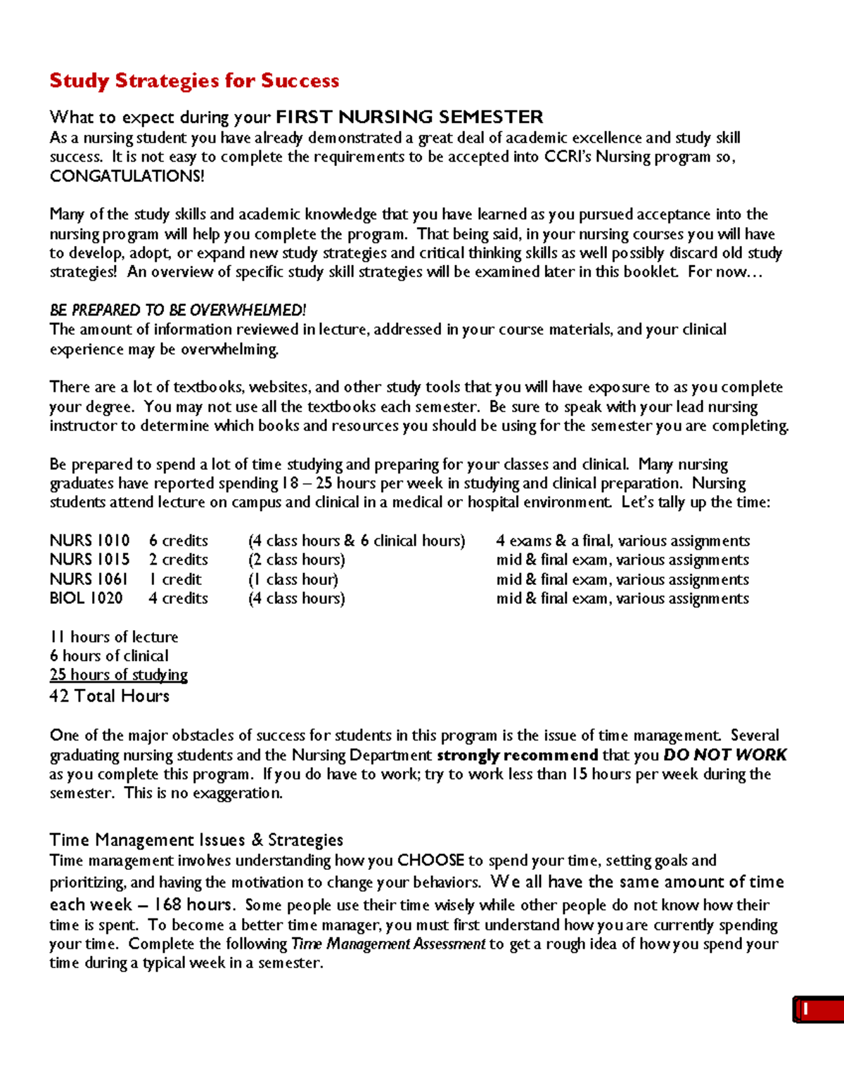Nursing Study Skills Booklet - Study Strategies for Success What to ...