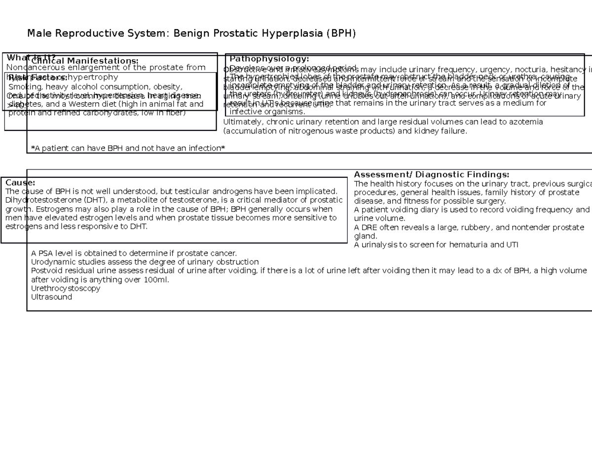 Concept Map Benign Prostatic Hyperplasia (BPH) - Male Reproductive ...