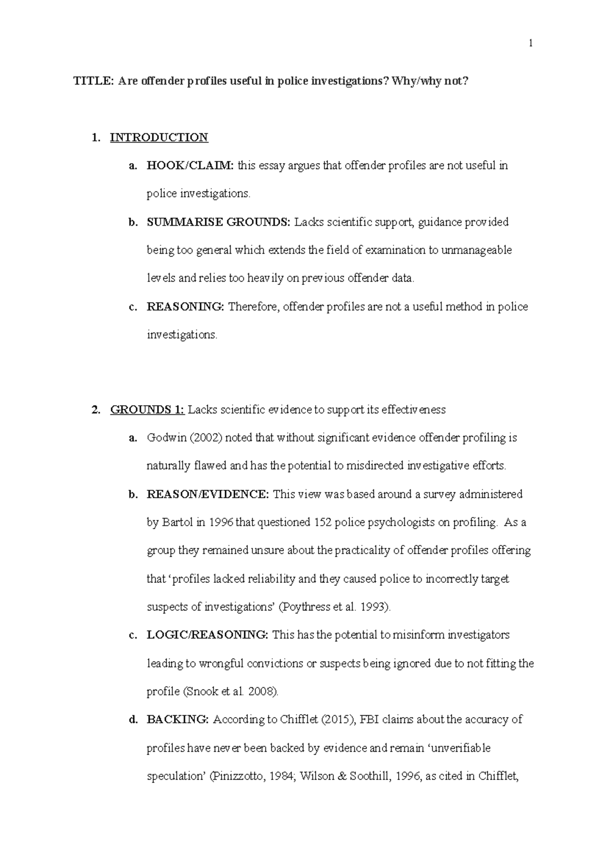 Essay Outline Offender Profiles - 1 TITLE: Are offender profiles useful ...
