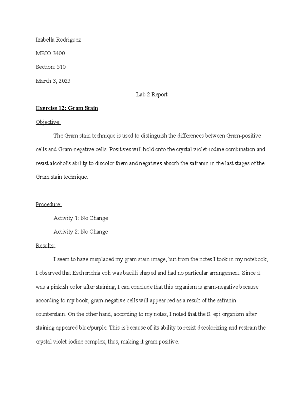 Microbiology Lab Report: Gram Stain Capsule Stain Endospore Stain Stain ...