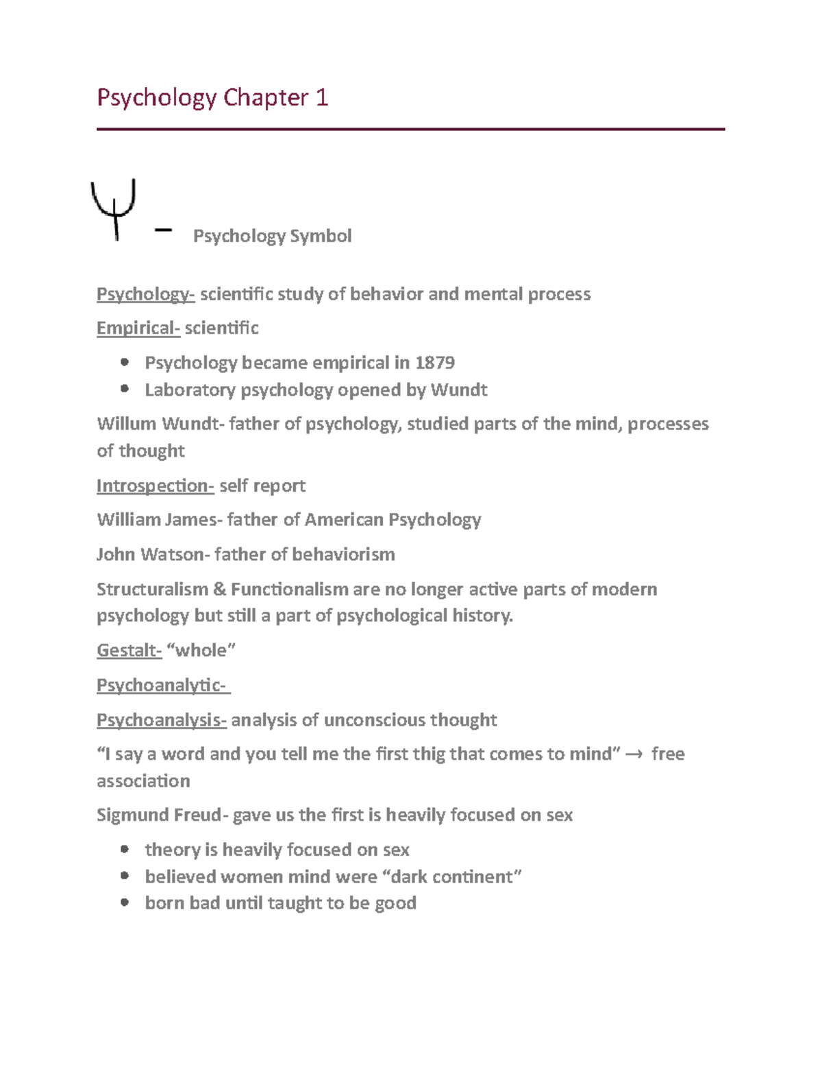 Psychology Ch1 Notes Intro - PSYC 2010 - CCRI - Studocu