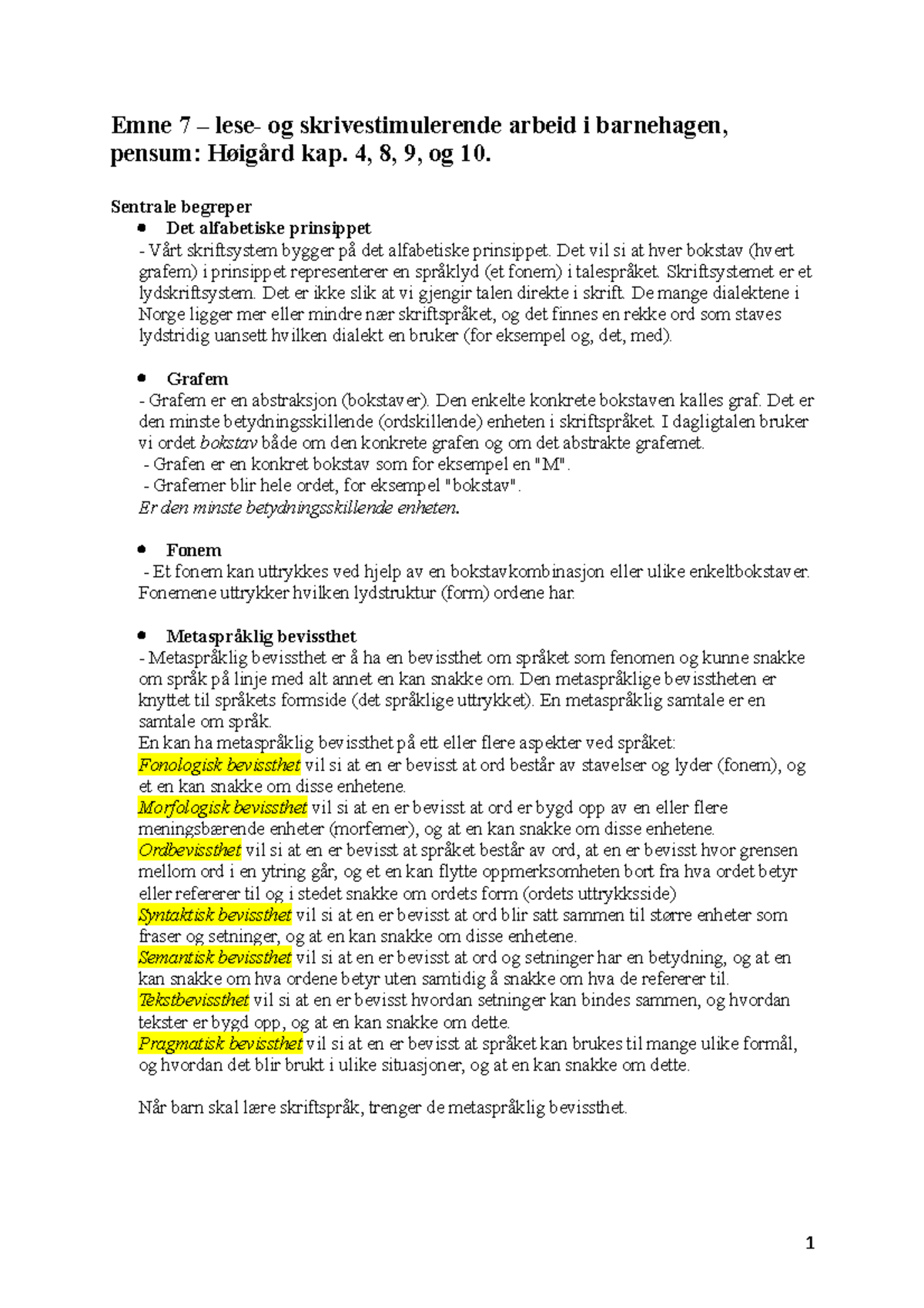 Emne 7 – lese- og skrivestimulerende arbeid i barnehagen (Lagret ...