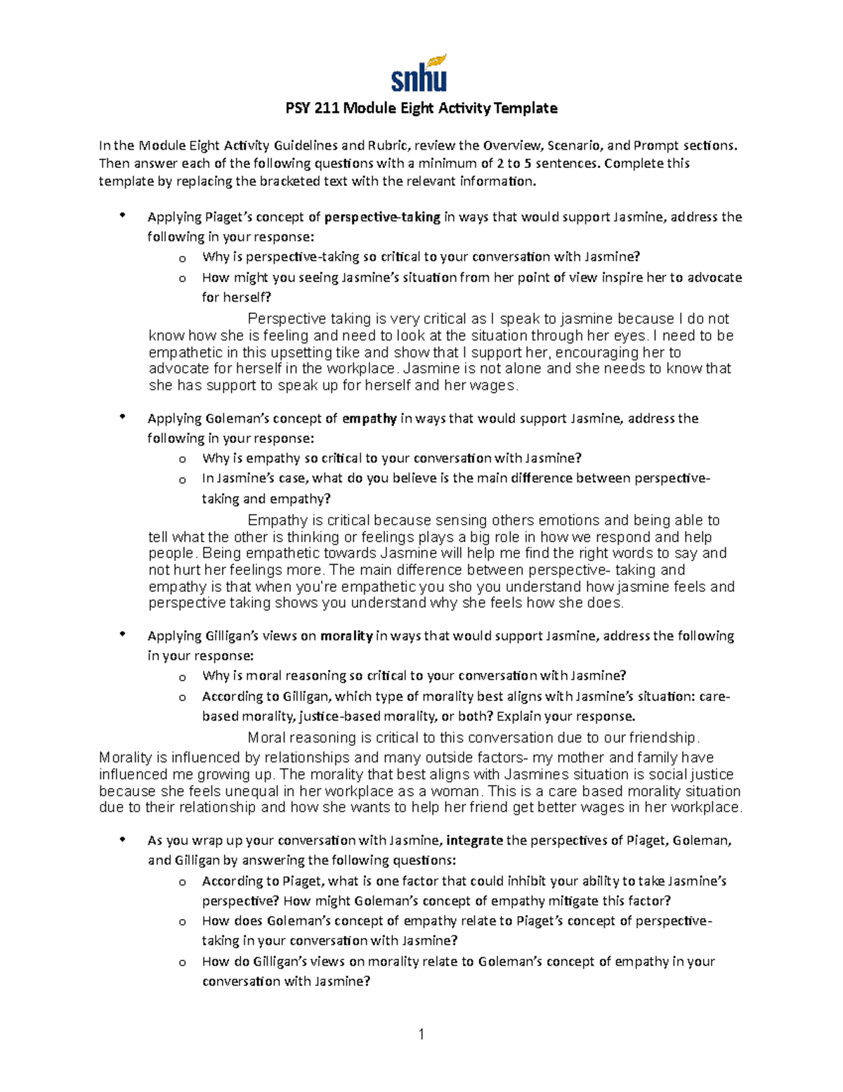 PSY 211 Module Eight Activity Template - PSY 211 Module Eight Ac 4 vity ...