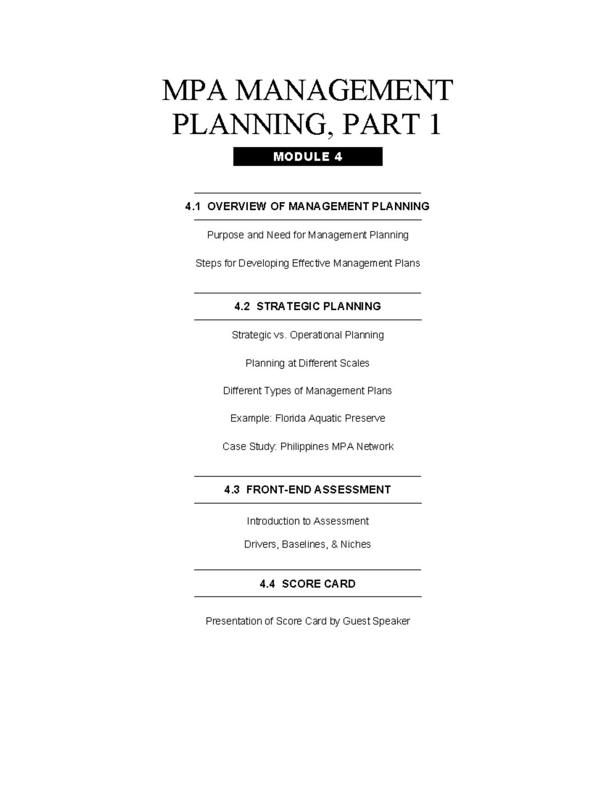 Mang plan mod4 - Good notes - MPA MANAGEMENT PLANNING, PART 1 4 ...