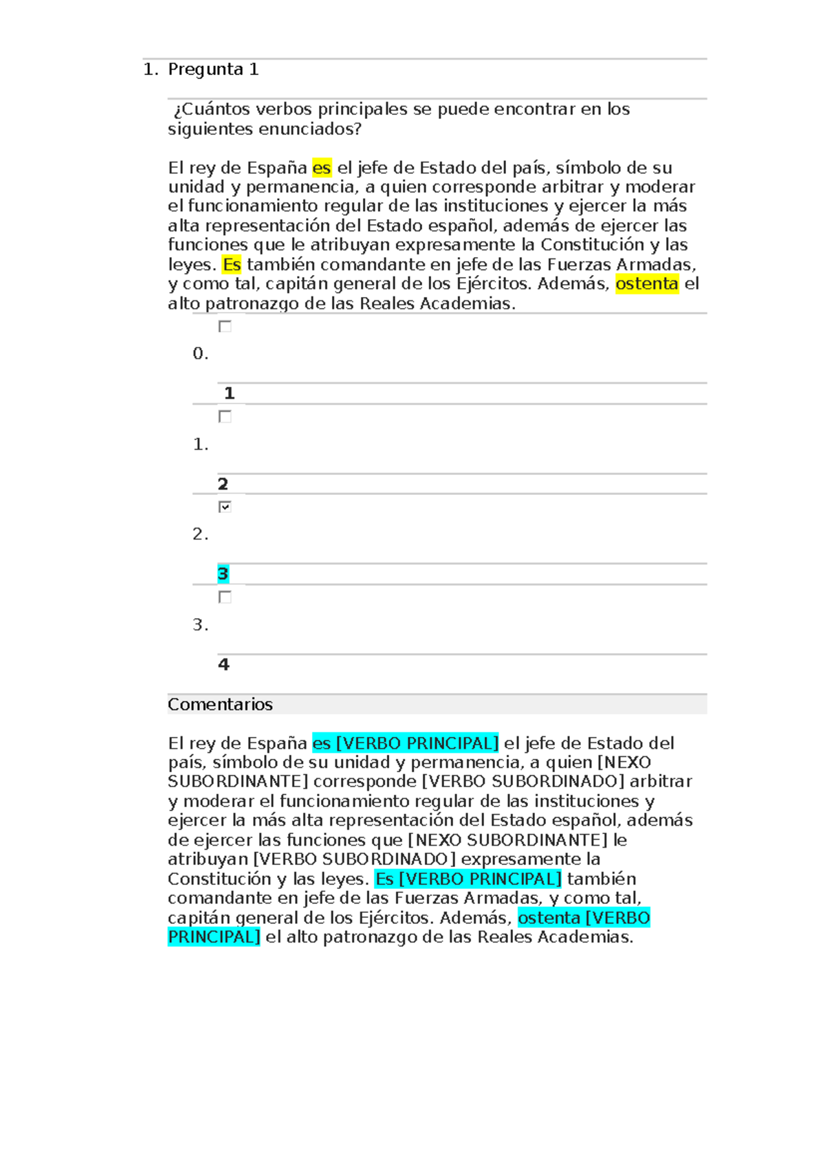 Ejercicio Resuelto DE Verbos - 1. Pregunta 1 ¿Cuántos verbos ...