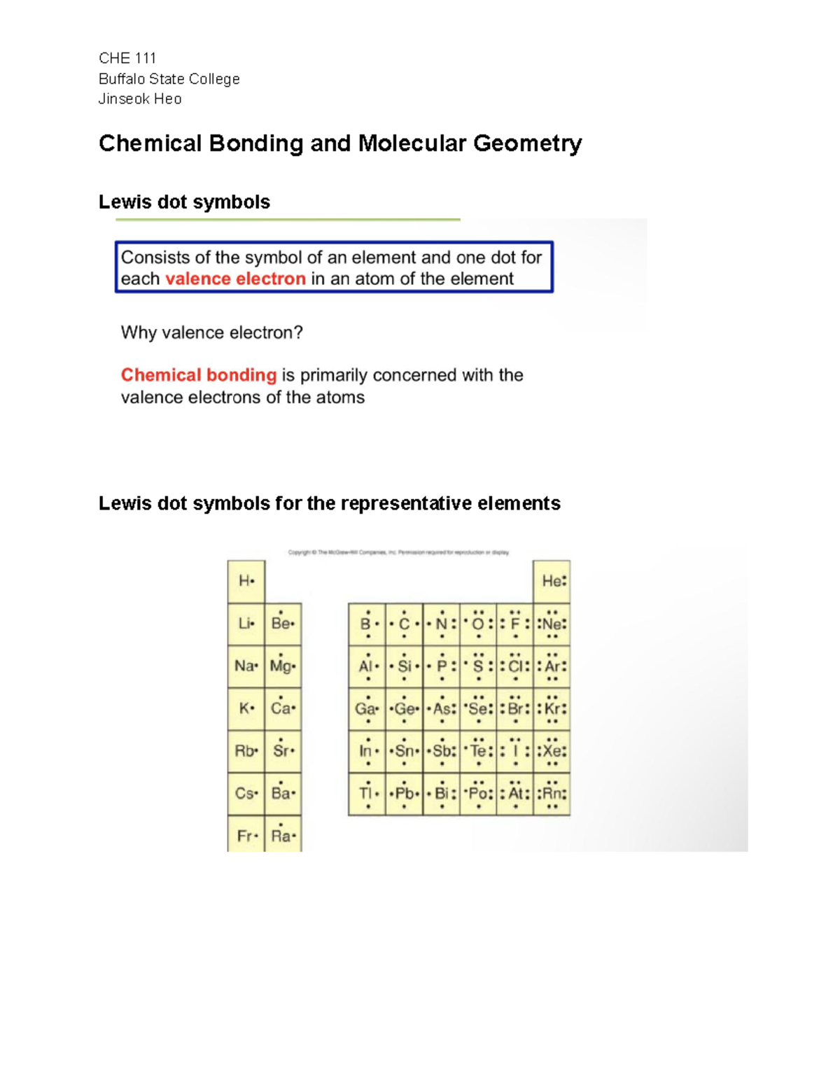 CHE 111 Chemical Bonding and Molecular Geometry - Buffalo State College ...