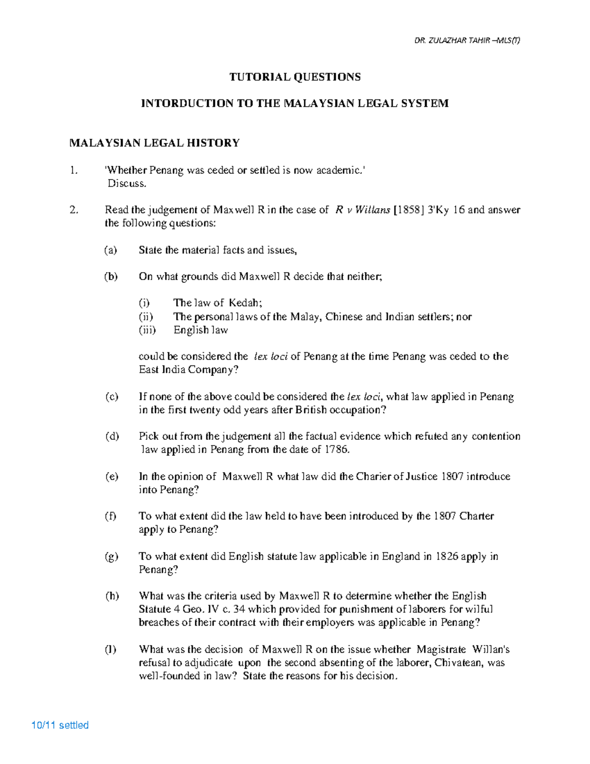 2021 - MLS Tutorial Question - TUTORIAL QUESTIONS INTORDUCTION TO THE ...