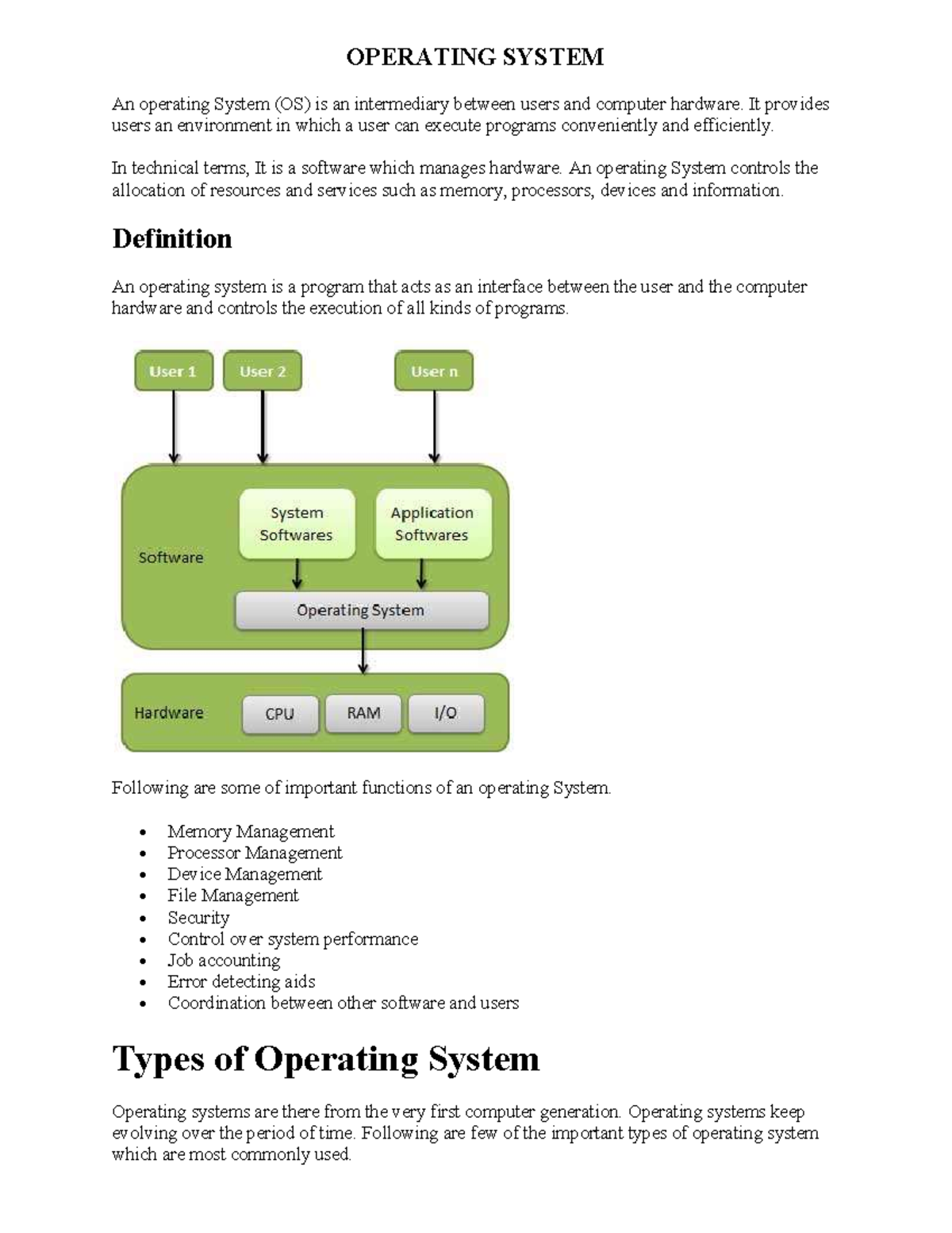 Operating Systems 2 - Lesson Notes - OPERATING SYSTEM An operating ...