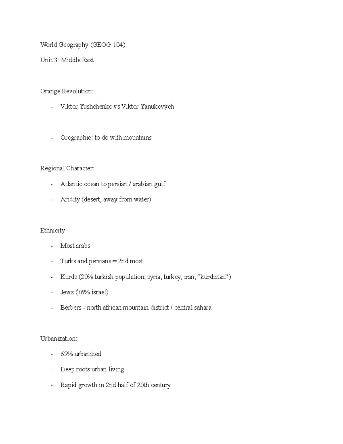 World Geography - Unit 3 Notes - World Geography (GEOG 104) Unit 3 ...