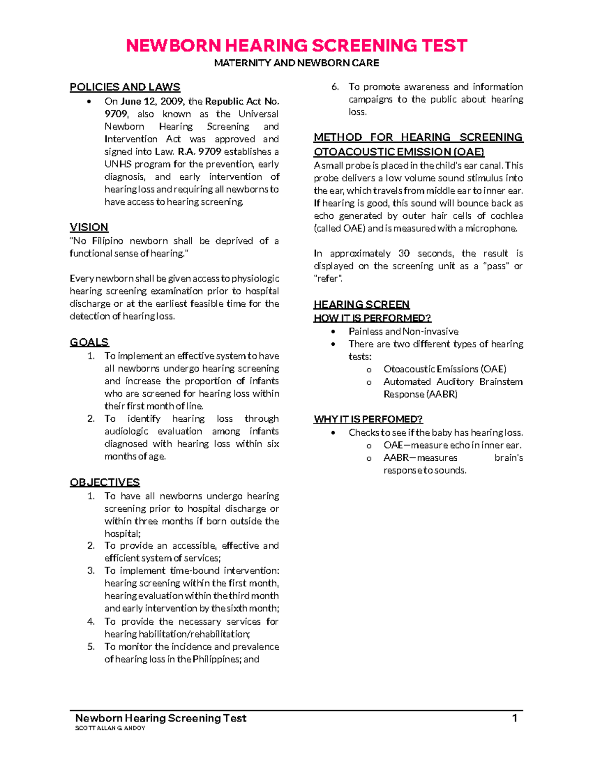Newborn Hearing Screening Test - NEWBORN HEARING SCREENING TEST ...