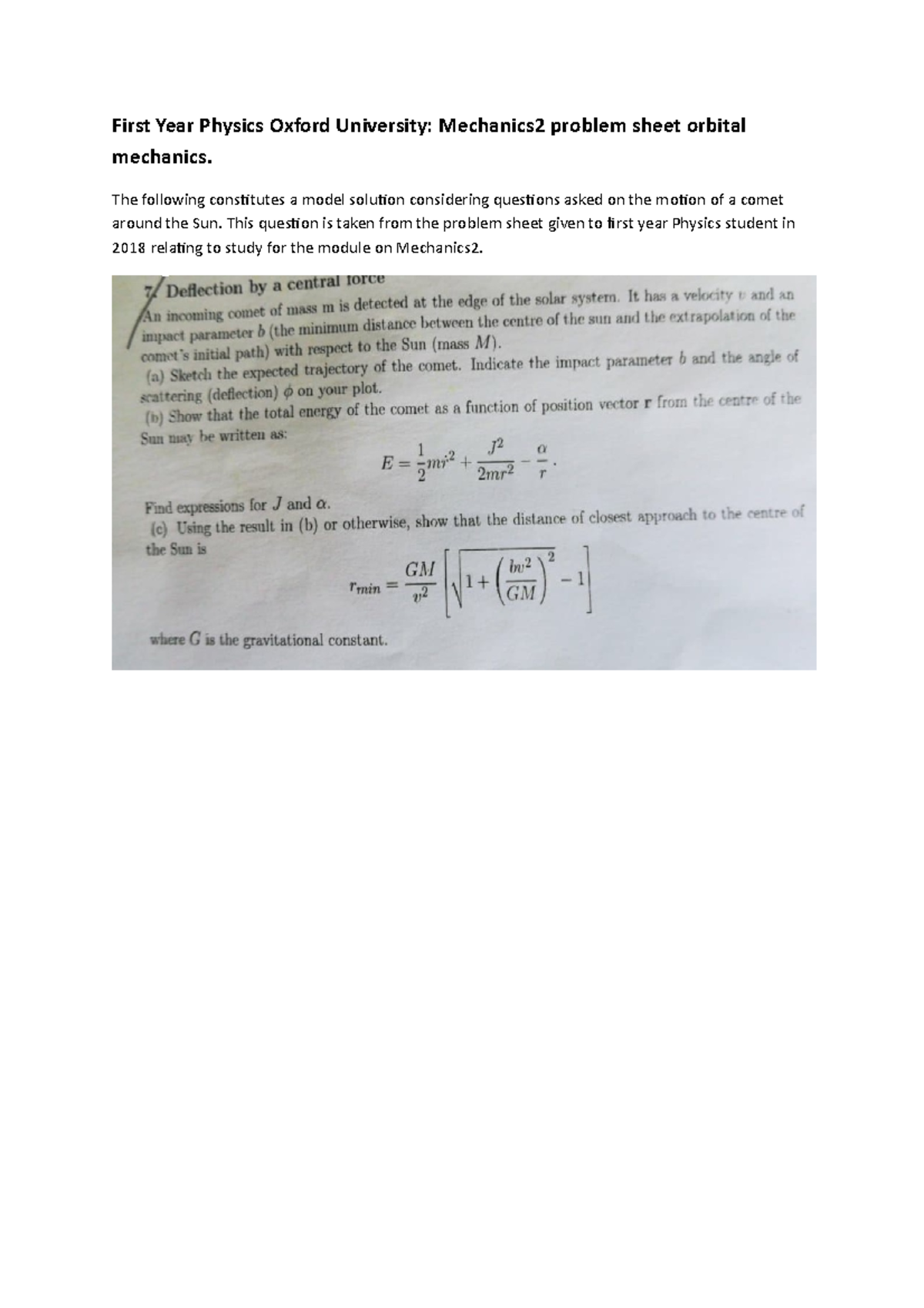 OTA Oxford University First Year Mechanics Orbits Q7 - First Year ...