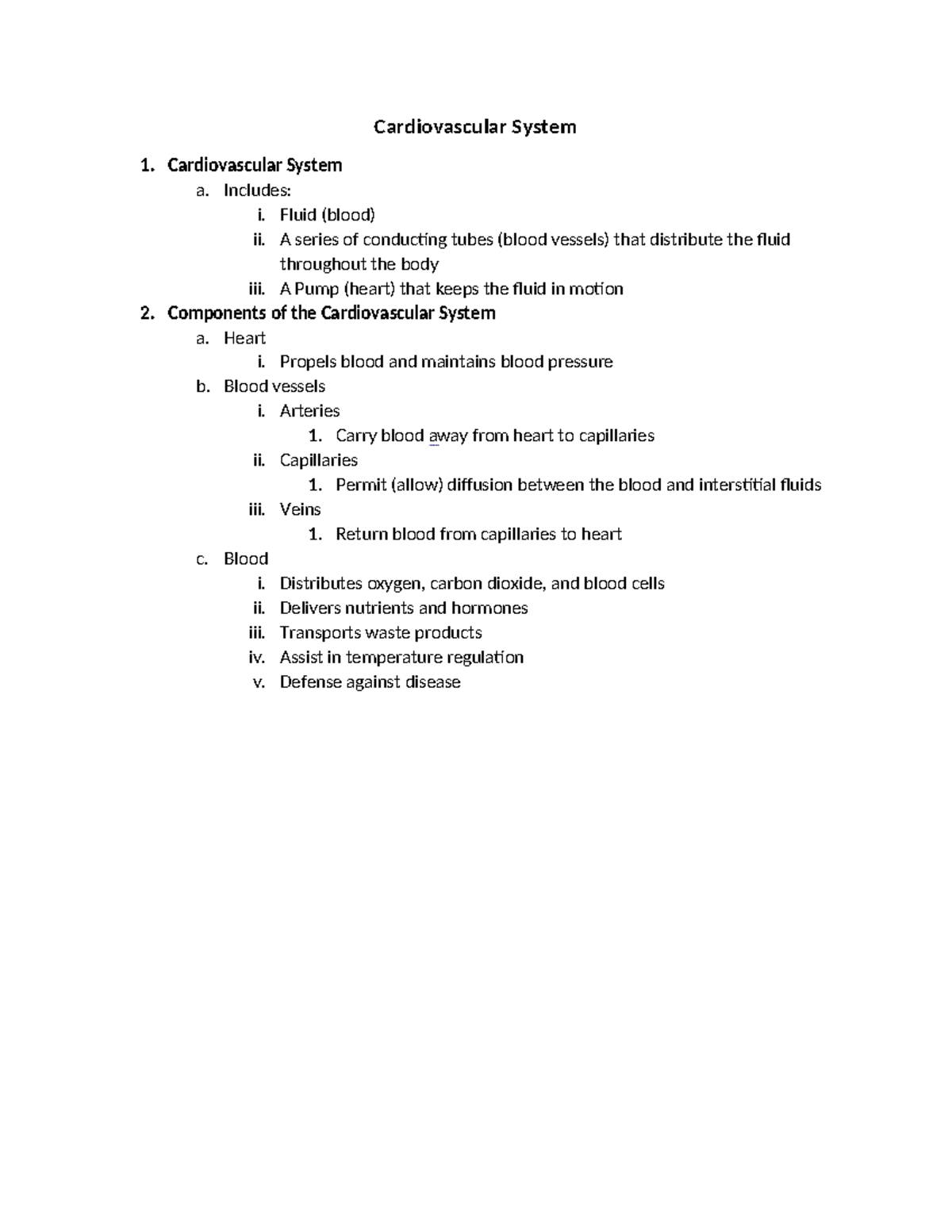 Blood intro notes - works well for students - Cardiovascular System 1 ...