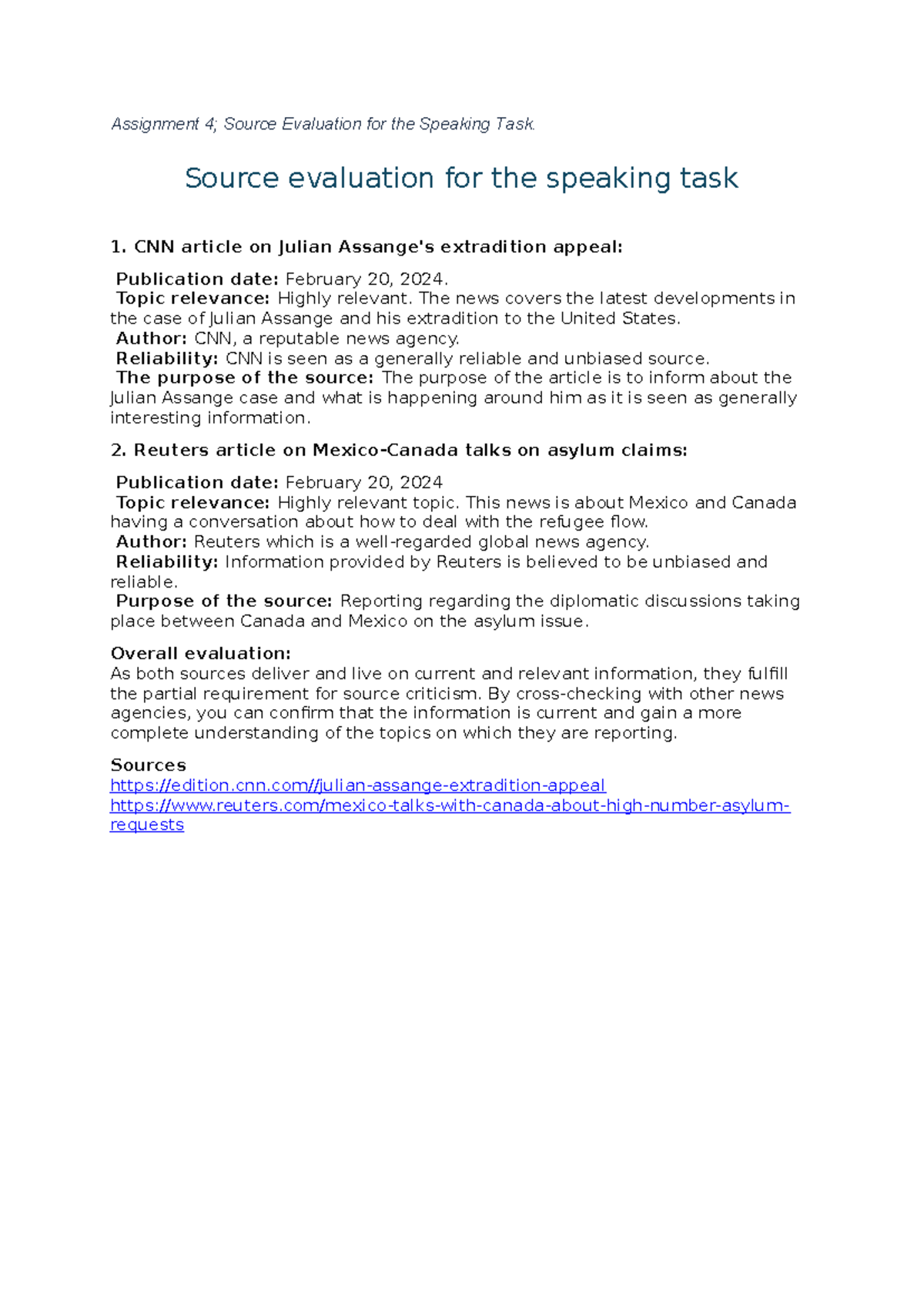 Assignment 4; Source Evaluation for the Speaking Task - Source ...