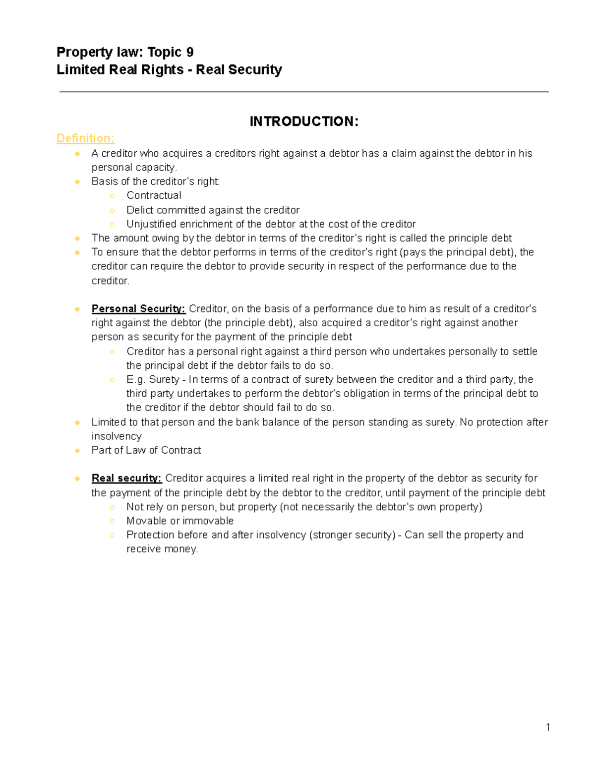 Topic 9 Limited Real Rights - Real Security - Property law: Topic 9 ...