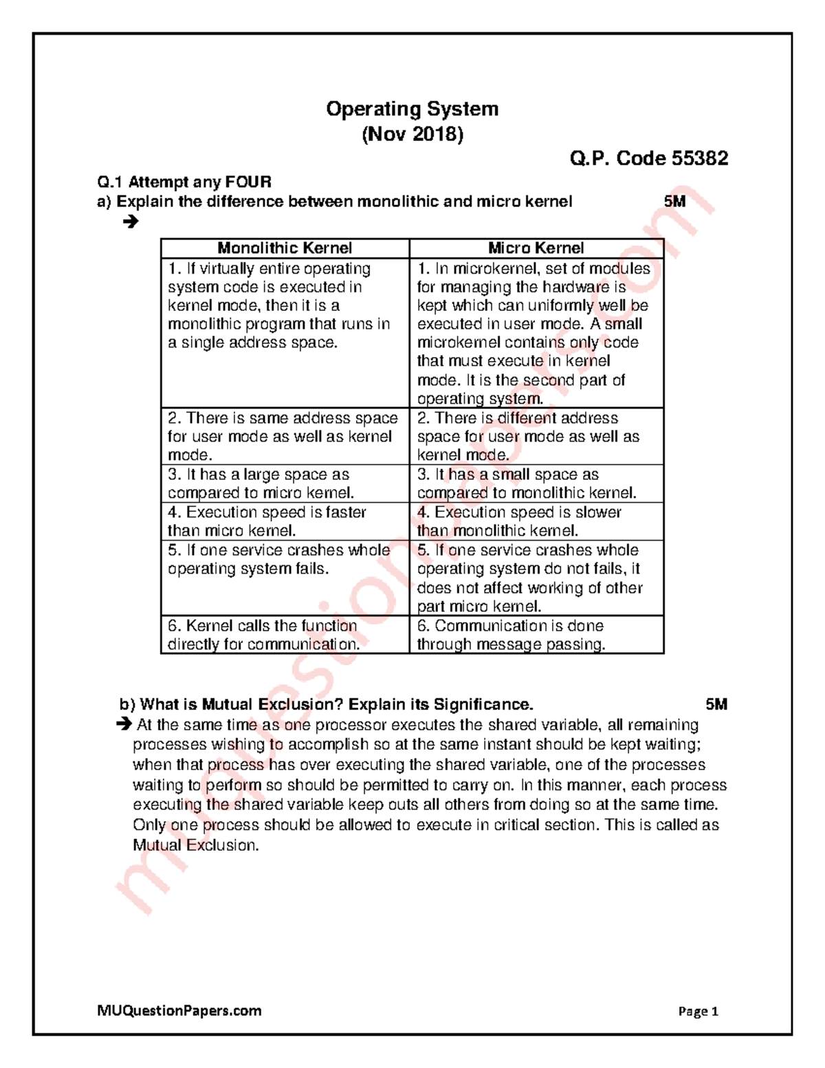 Se Comps Sem4 Os Cbcgs Dec18 Solution Operating System Nov 2018 Q Code 55382 Q Attempt Any